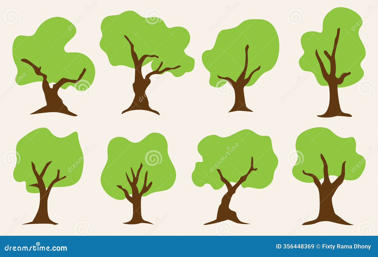 Flat Trees Vector Illustrations in Eight Variant Stock Illustration ...