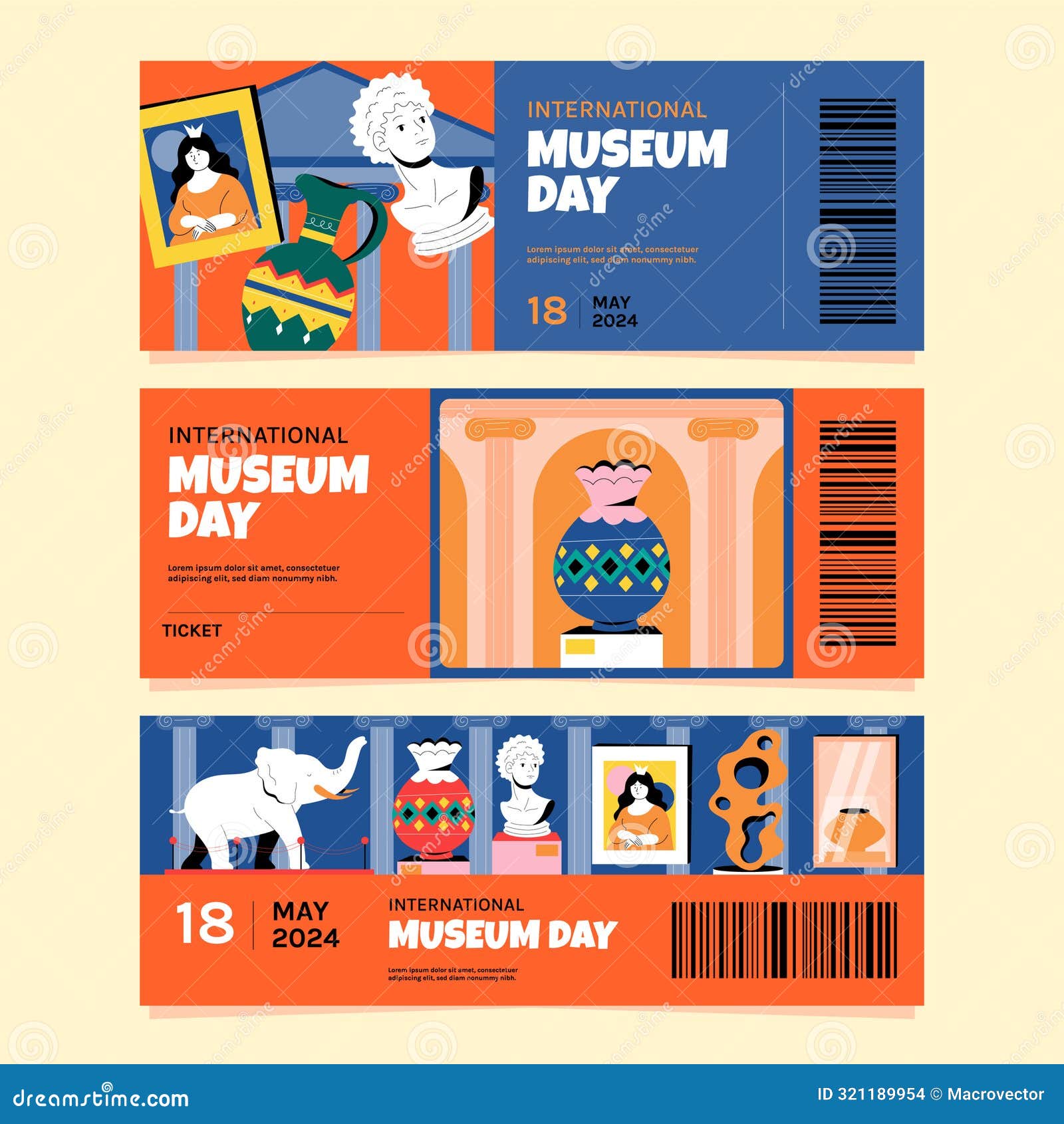 Hand Drawn Flat International Museum Day Ticket Templates Stock ...