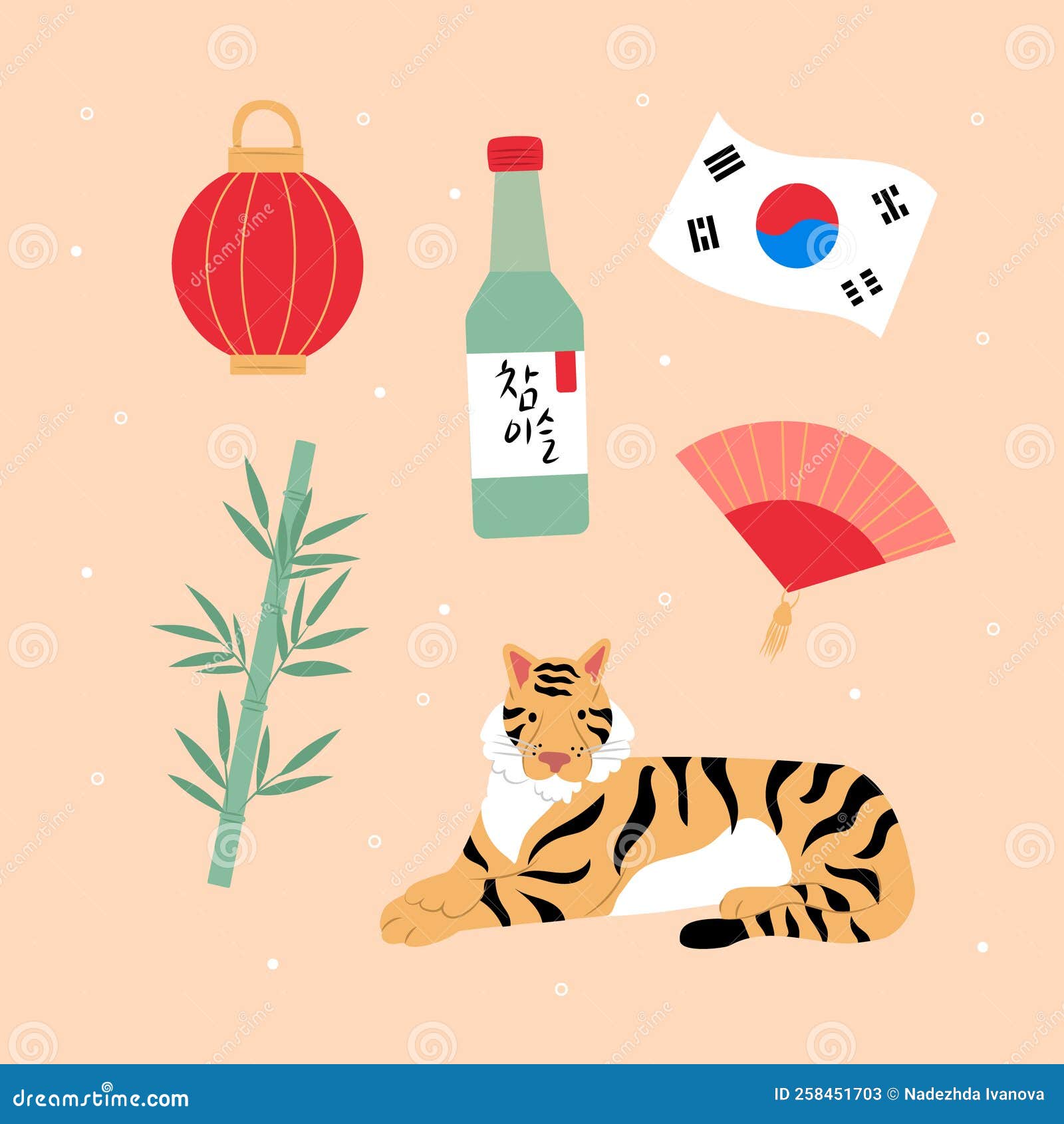 Hand Drawn Flat Korean Traditional Element Set Vector Illustration ...