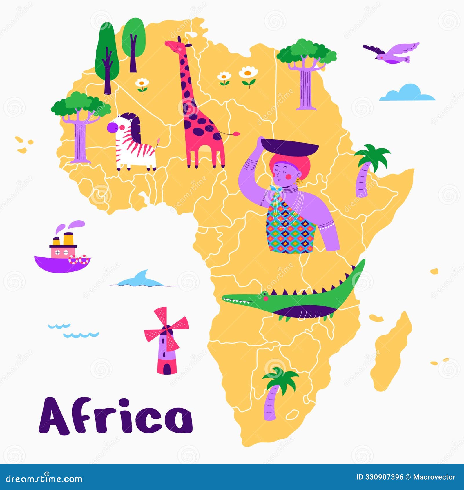 Hand Drawn Flat Map Composition Stock Illustration - Illustration of cultural, dimension: 330907396