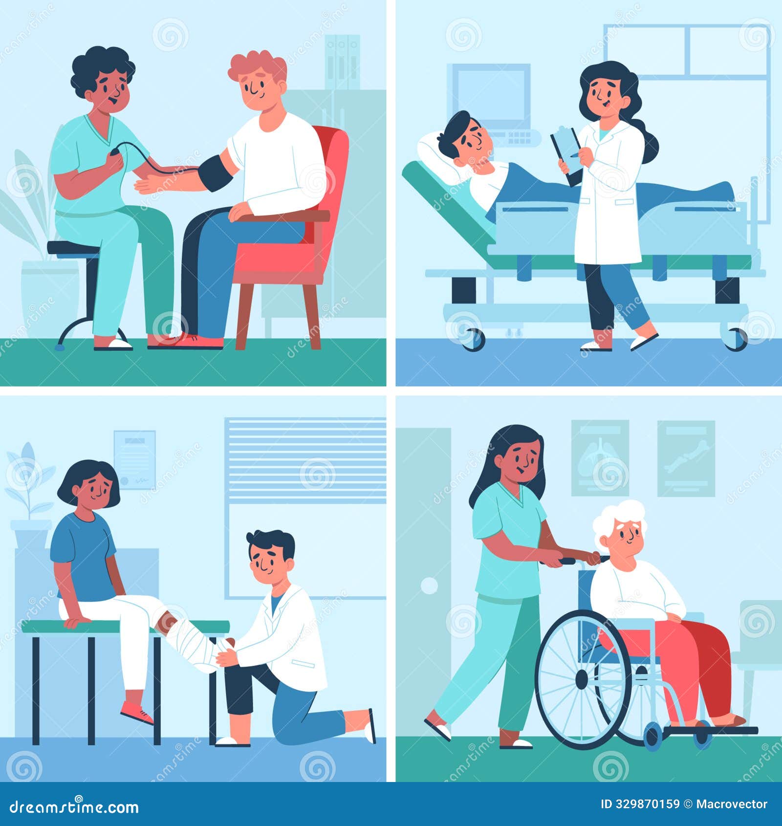 Hand Drawn Flat Nursing Illustration Set Stock Illustration ...