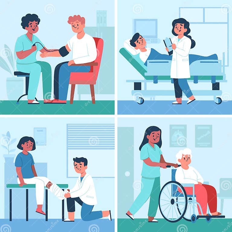 Hand Drawn Flat Nursing Illustration Set Stock Illustration ...