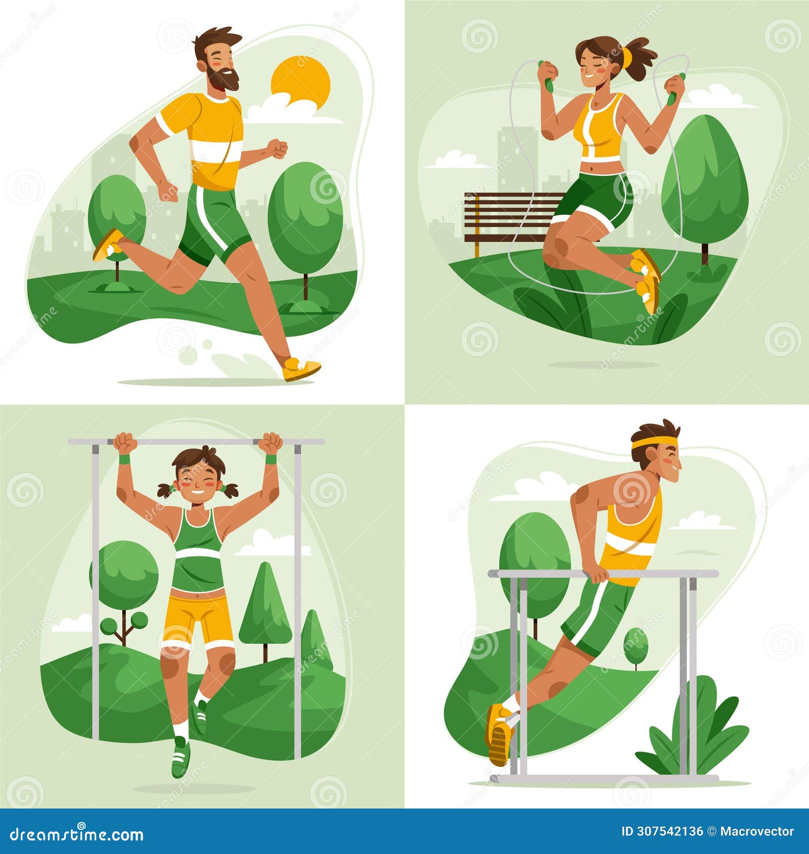 Hand Drawn Flat Outdoor Training Square Illustration Set Stock ...