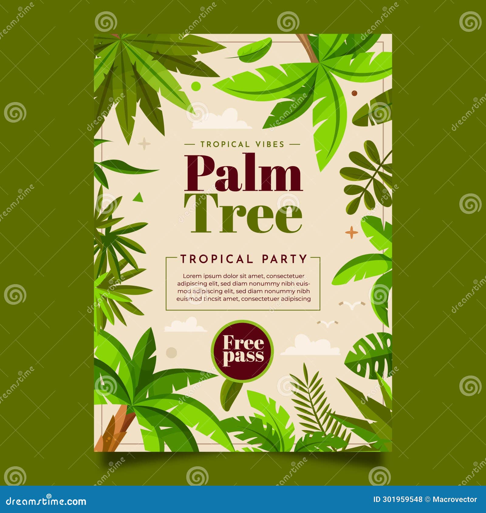 Hand Drawn Flat Palm Tree Poster Template Stock Illustration ...