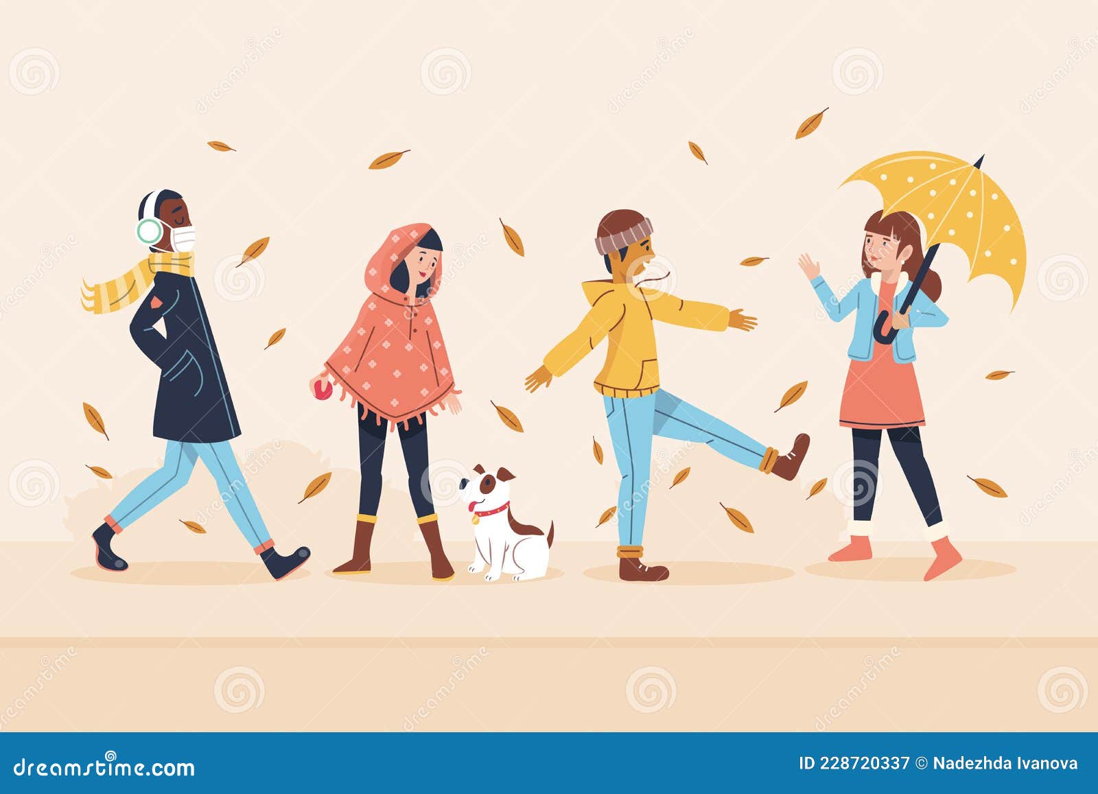 Hand Drawn Flat People in Autumn Vector Illustration. Stock Vector ...