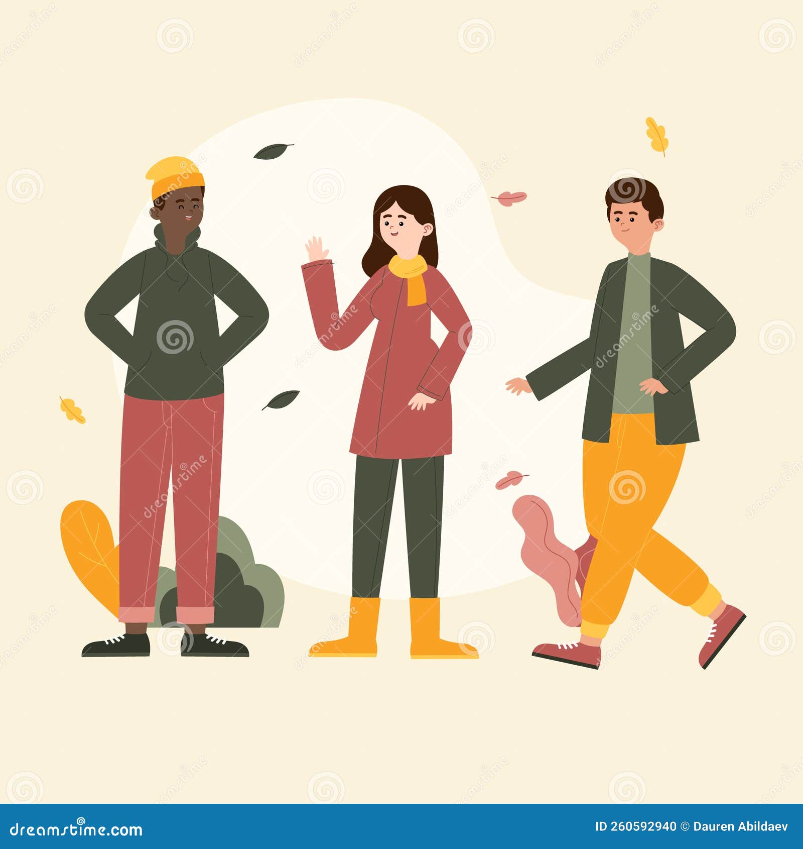 Hand Drawn Flat People during Autumn Vector Illustration. Stock Vector ...
