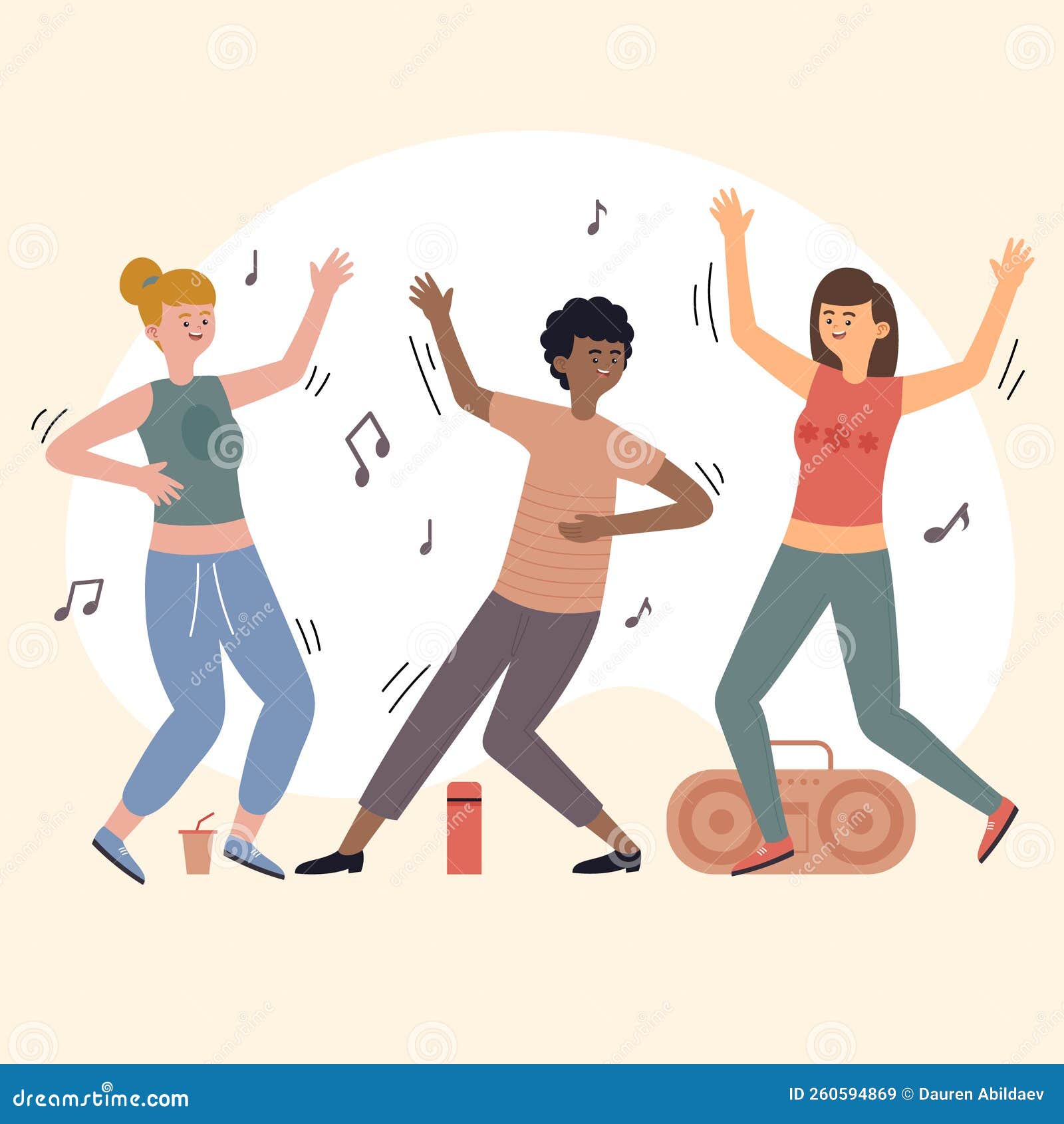 Hand Drawn Flat People Dancing Together Vector Illustration. Stock ...