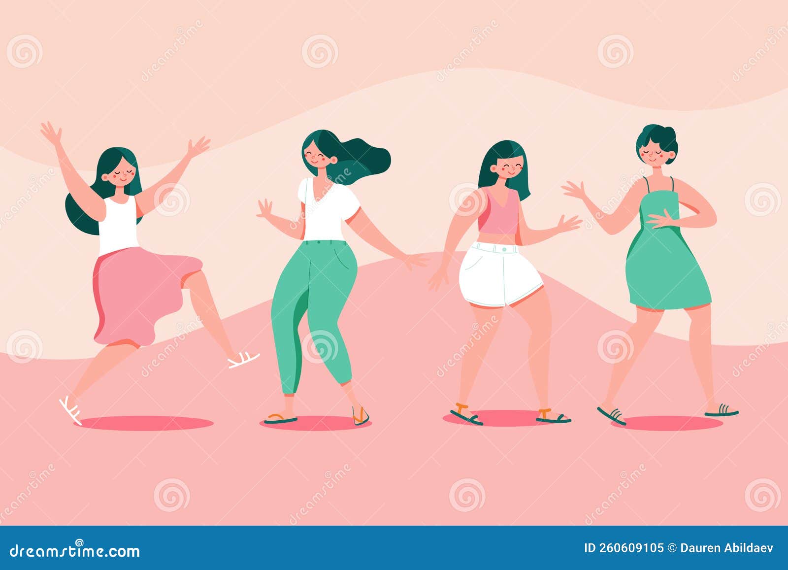 Hand Drawn Flat People Dancing Vector Illustration. Stock Vector ...
