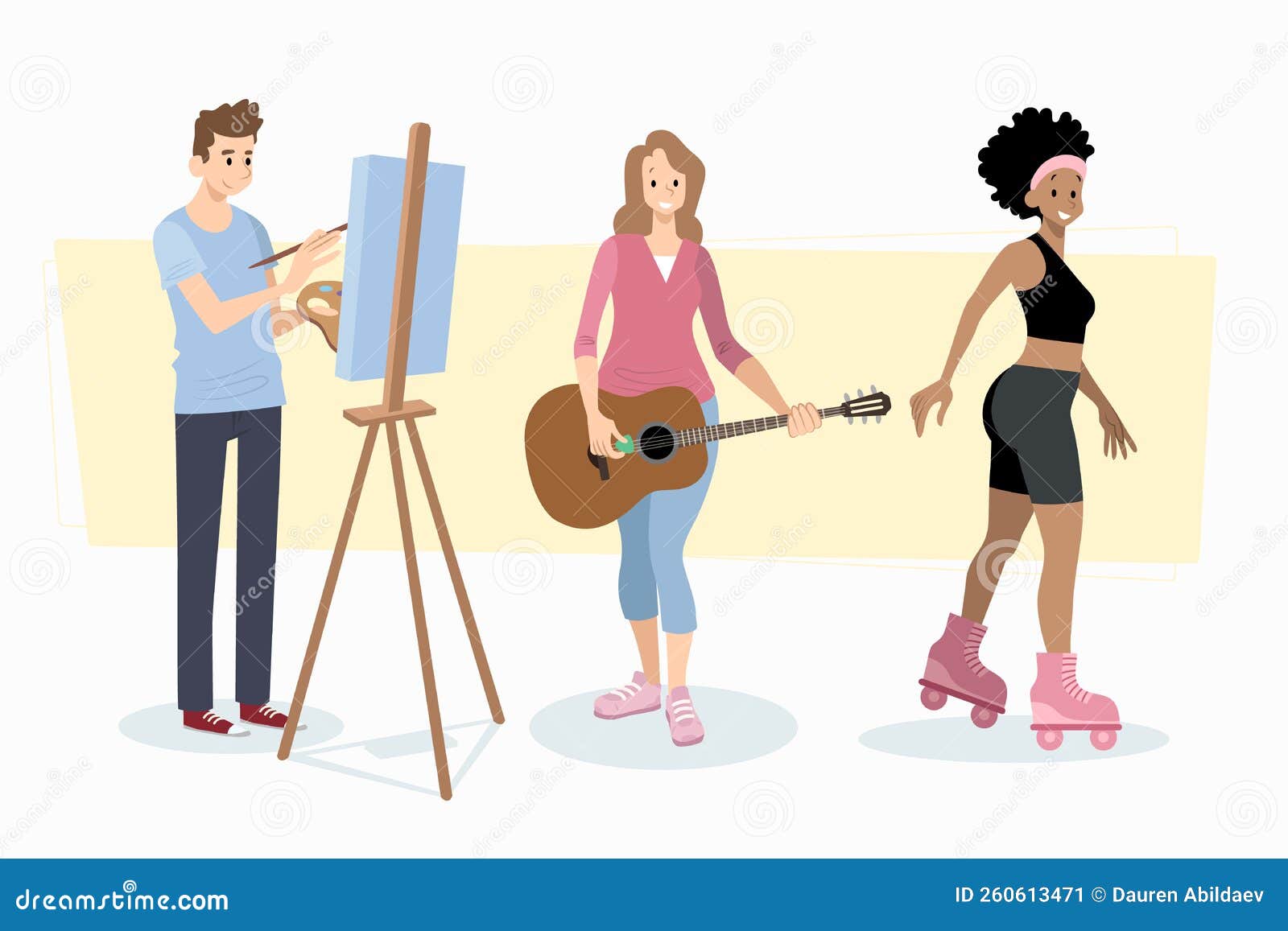 Hand Drawn Flat People Hobbies Vector Illustration. Stock Vector ...