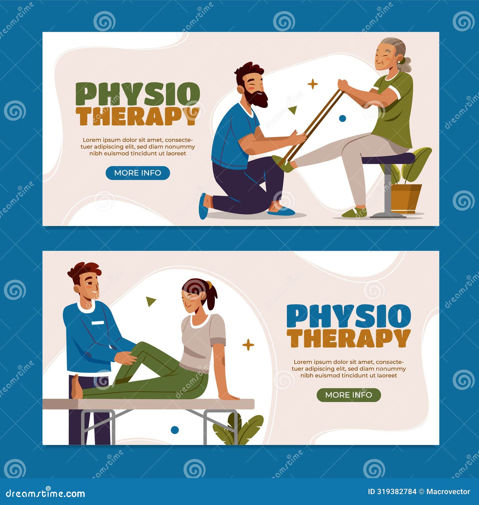 Hand Drawn Flat Physiotherapy Horizontal Banner Set Stock Illustration ...