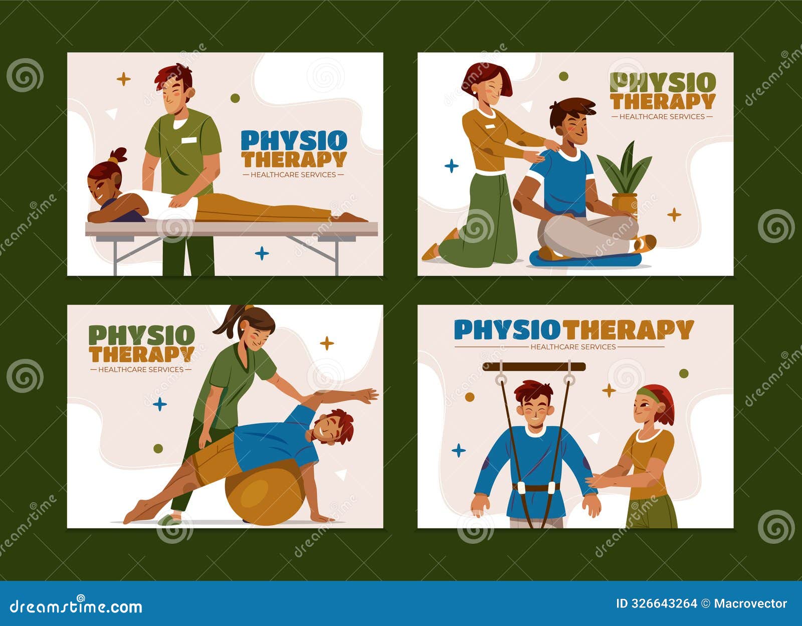 Hand Drawn Flat Physiotherapy Horizontal Cards Stock Illustration ...