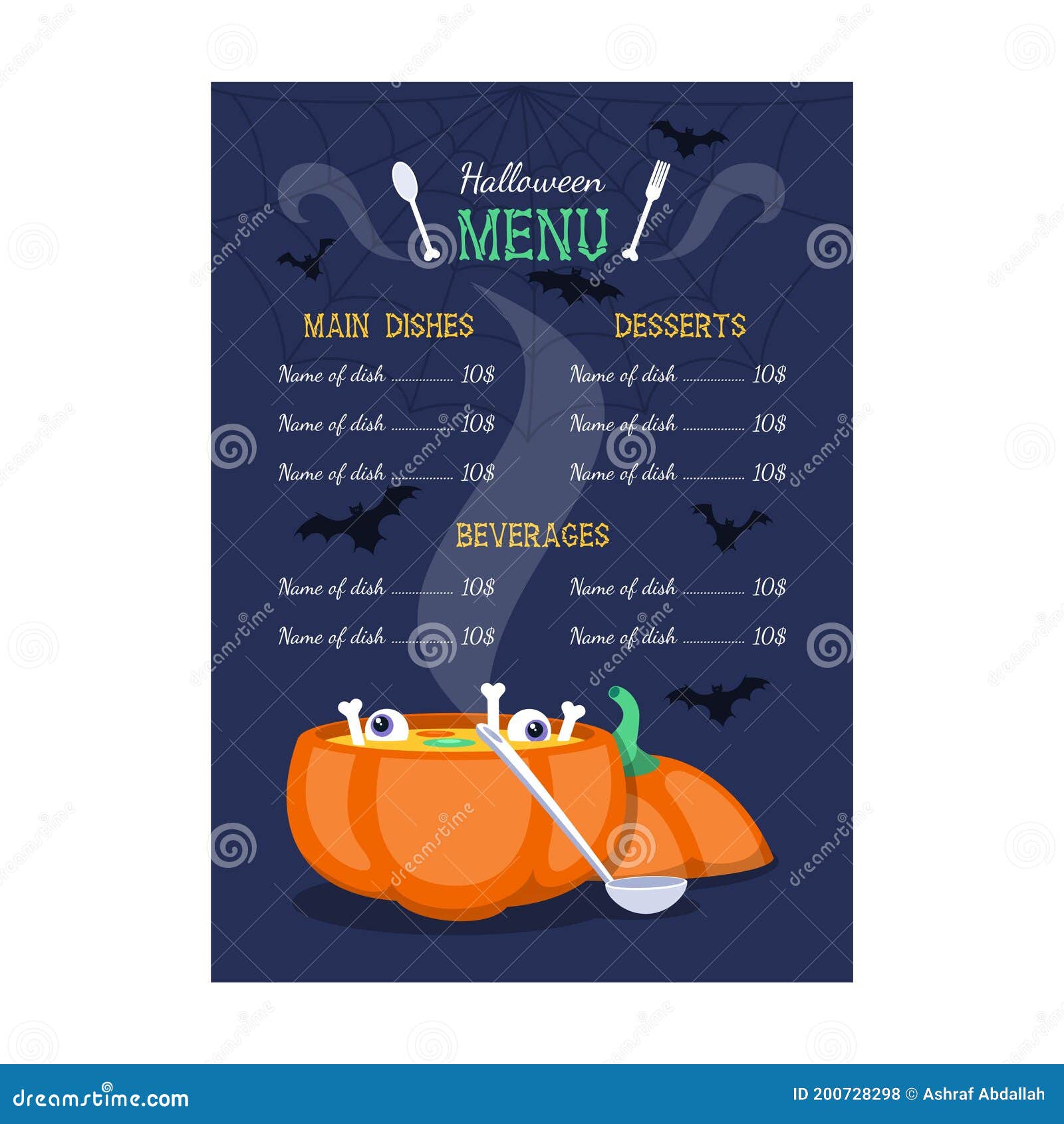 Hand Drawn Flat Realistic Design Halloween Menu Template Stock Vector ...
