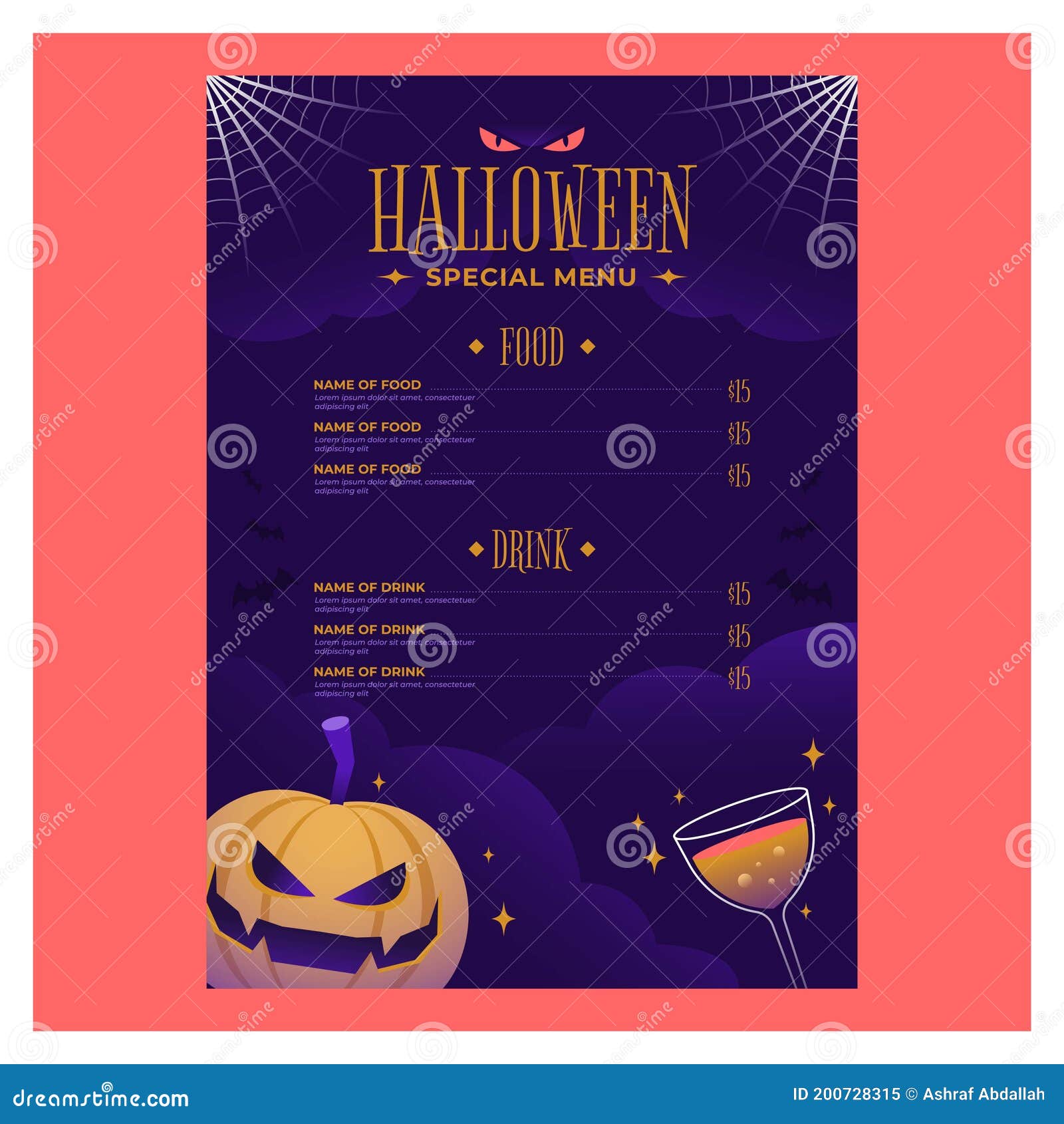Hand Drawn Flat Realistic Design Halloween Menu Template Stock Vector ...