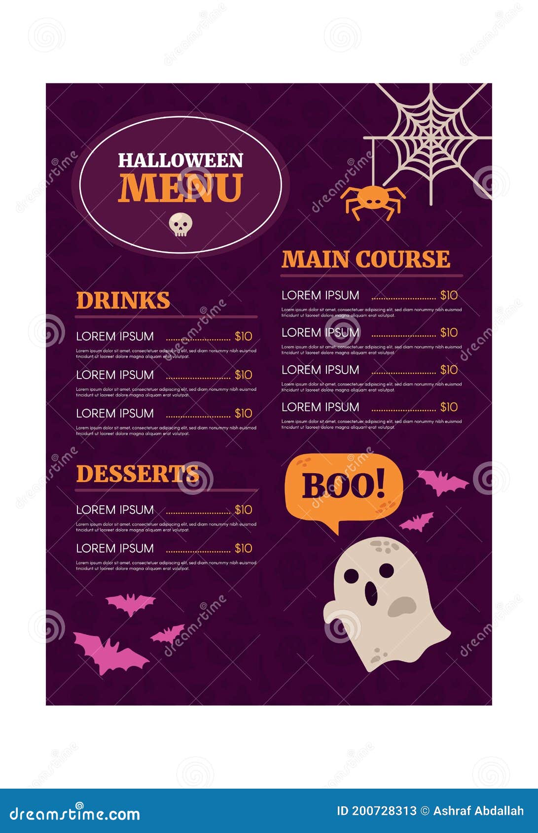 Hand Drawn Flat Realistic Design Halloween Menu Template Stock Vector ...