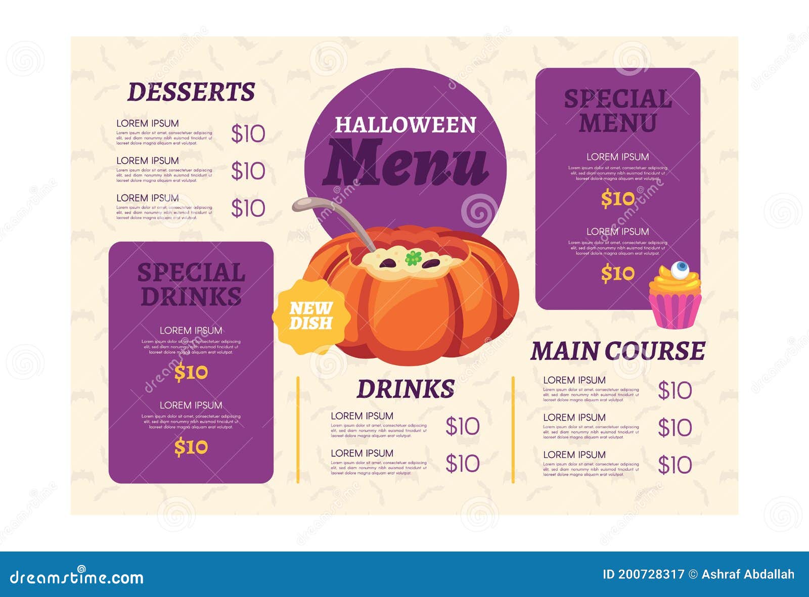 Hand Drawn Flat Realistic Design Halloween Menu Template Stock Vector ...