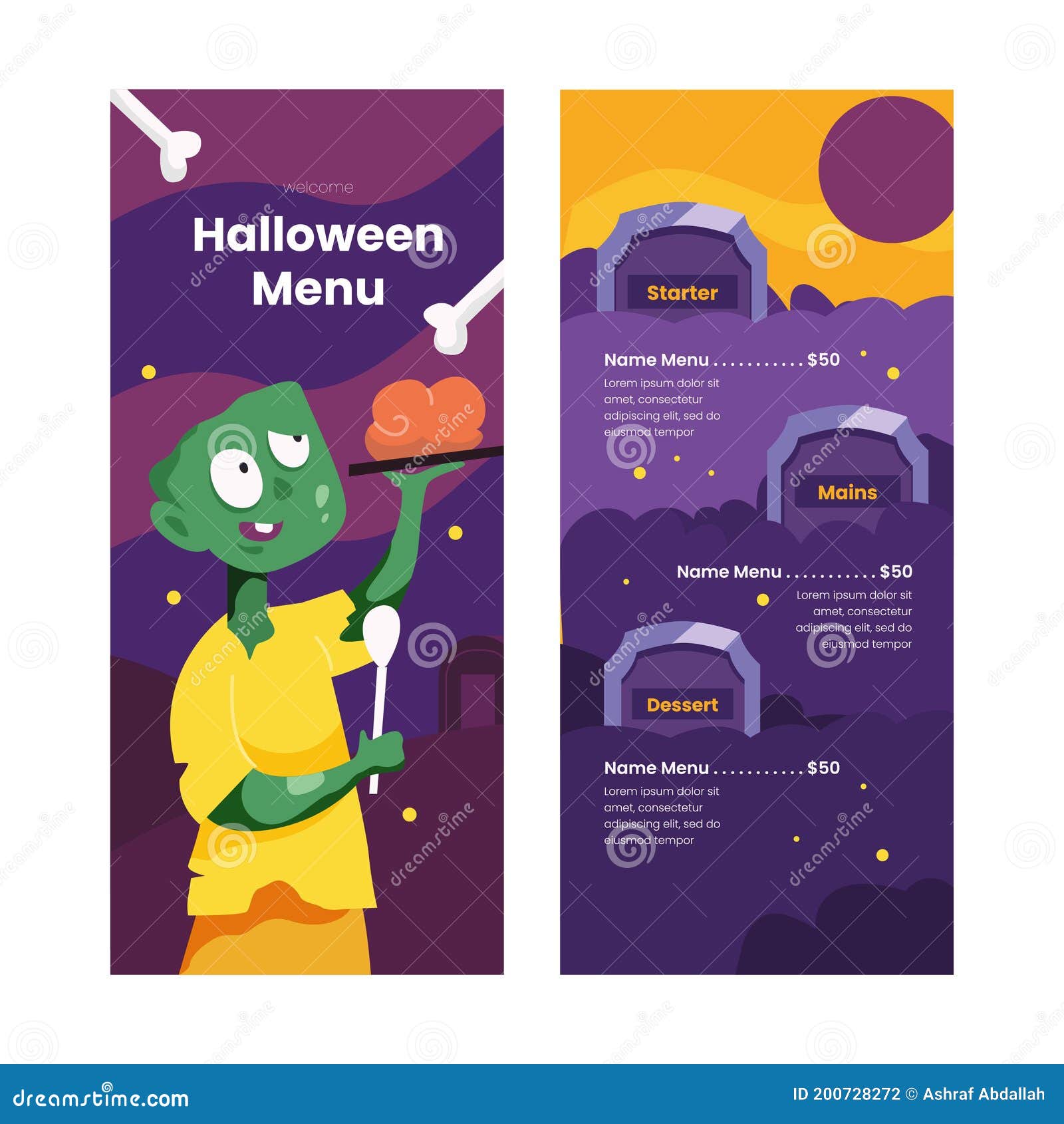 Hand Drawn Flat Realistic Design Halloween Menu Template Stock Vector ...