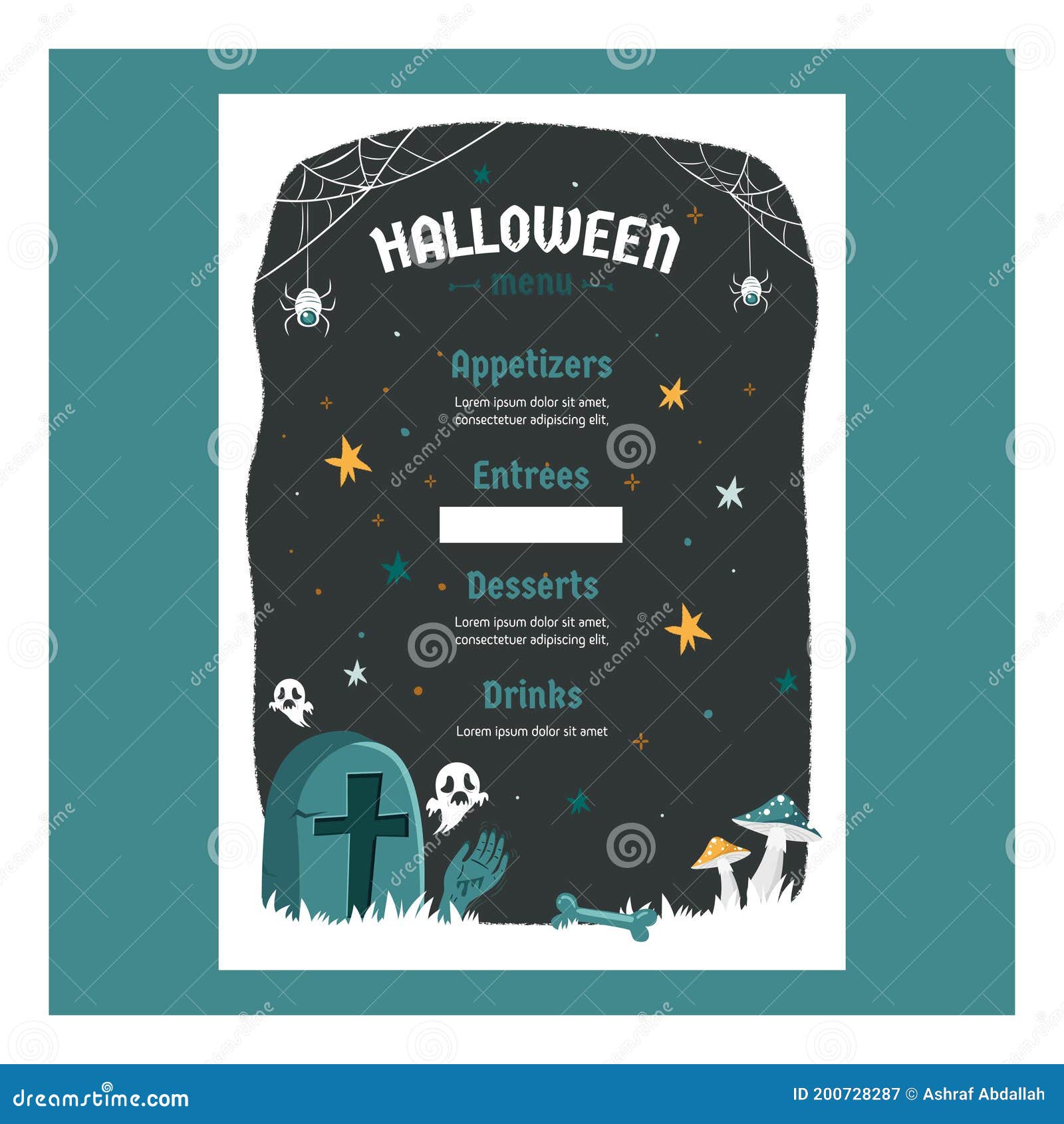 Hand Drawn Flat Realistic Design Halloween Menu Template Stock Vector ...