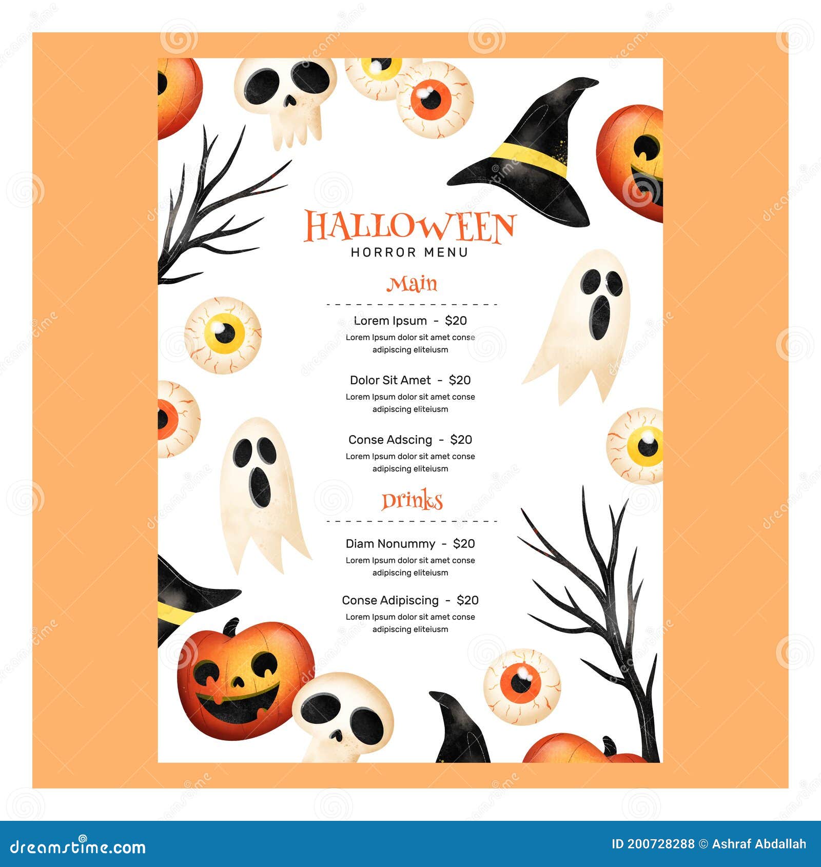 Hand Drawn Flat Realistic Design Halloween Menu Template Stock Vector ...