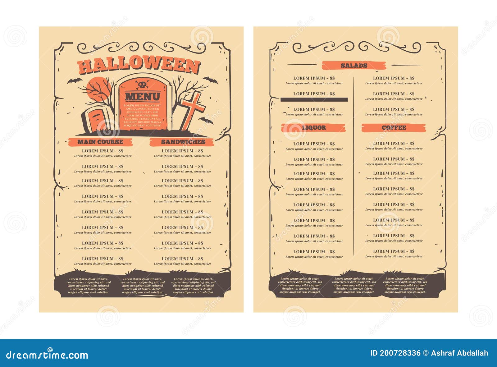 Hand Drawn Flat Realistic Design Halloween Menu Template Stock Vector ...