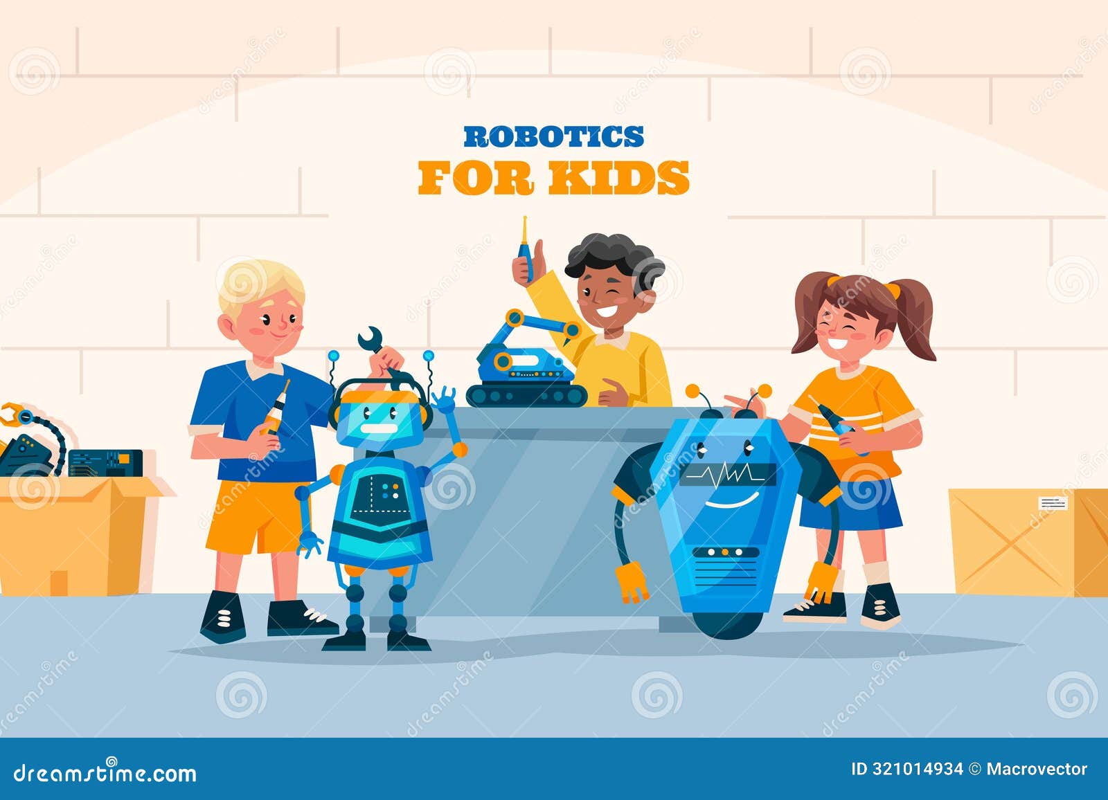 Hand Drawn Flat Robotics for Kids Illustration Stock Illustration ...