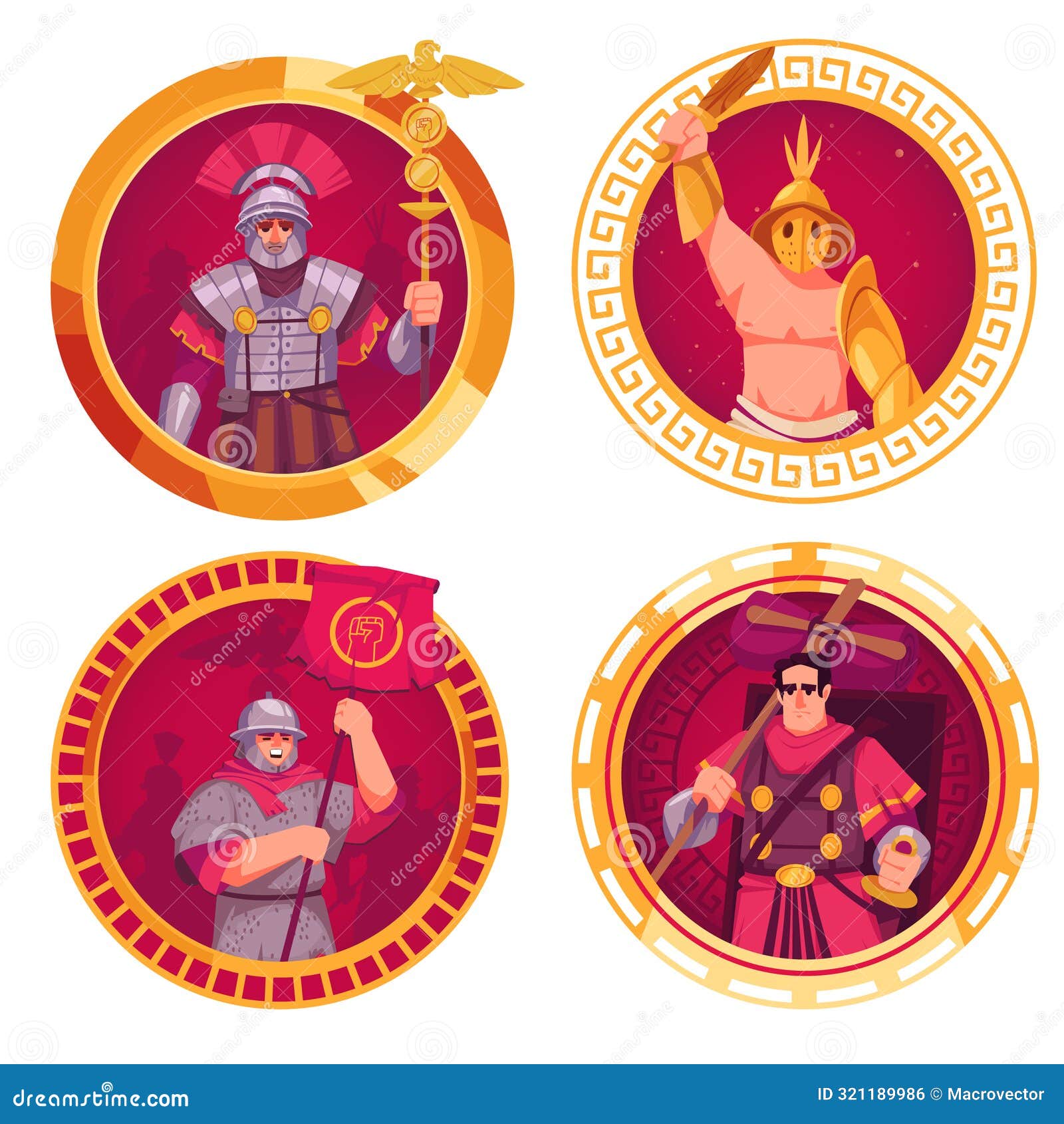 Hand Drawn Flat Roman Soldier Emblem Set Stock Illustration ...
