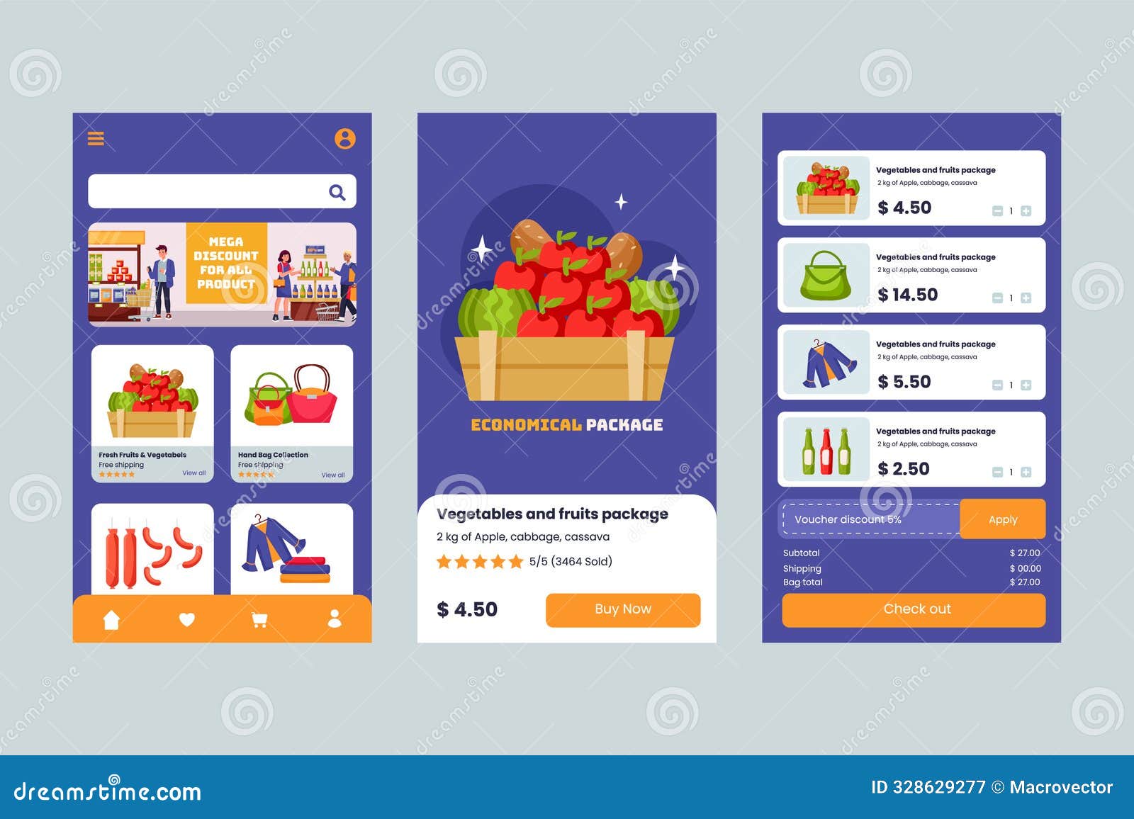 Hand Drawn Flat Shopping App Design Template Set Stock Illustration ...