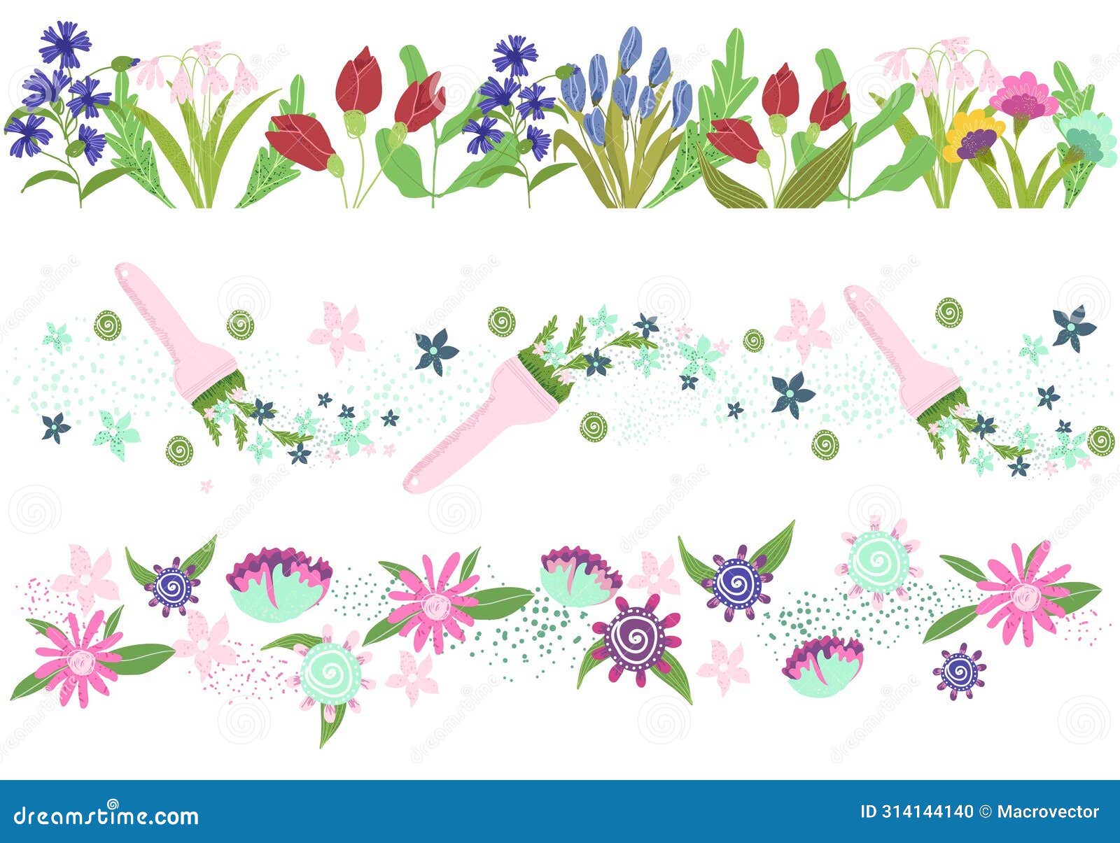 Hand-drawn Flat Spring Border Set Stock Illustration - Illustration of ...