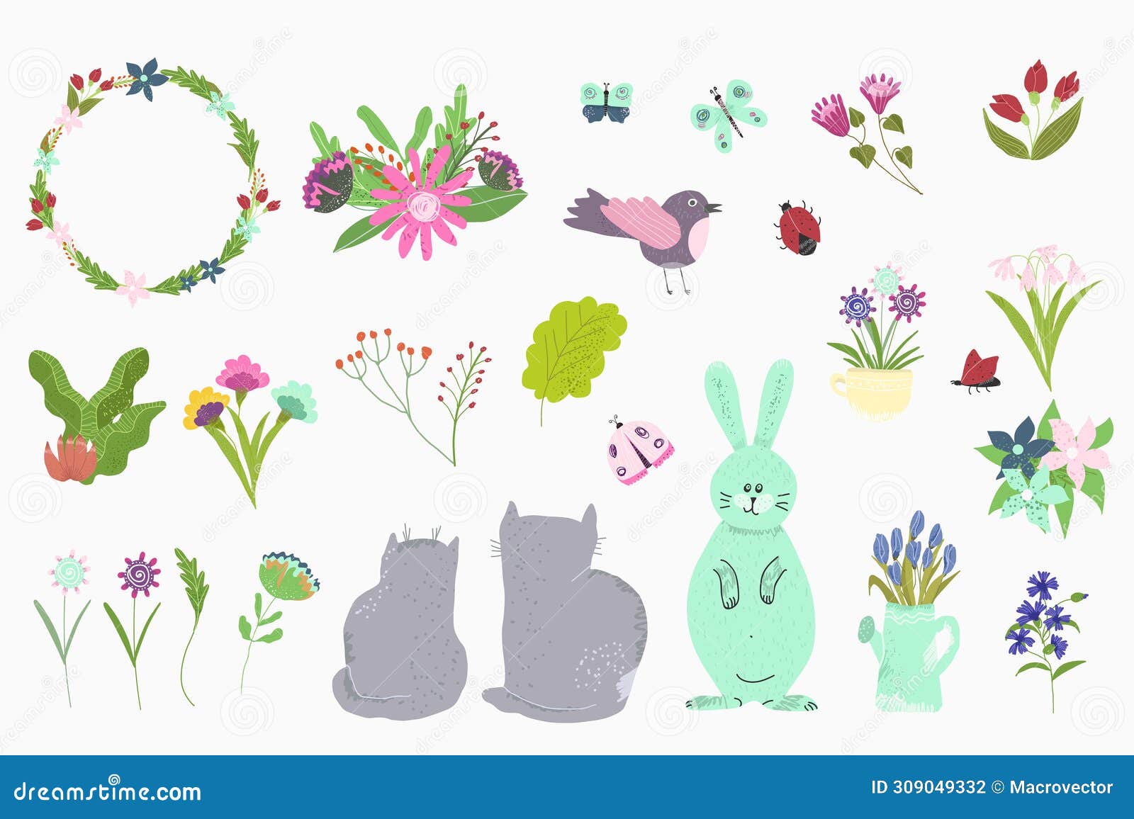 Hand-drawn flat spring set stock illustration. Illustration of decor ...