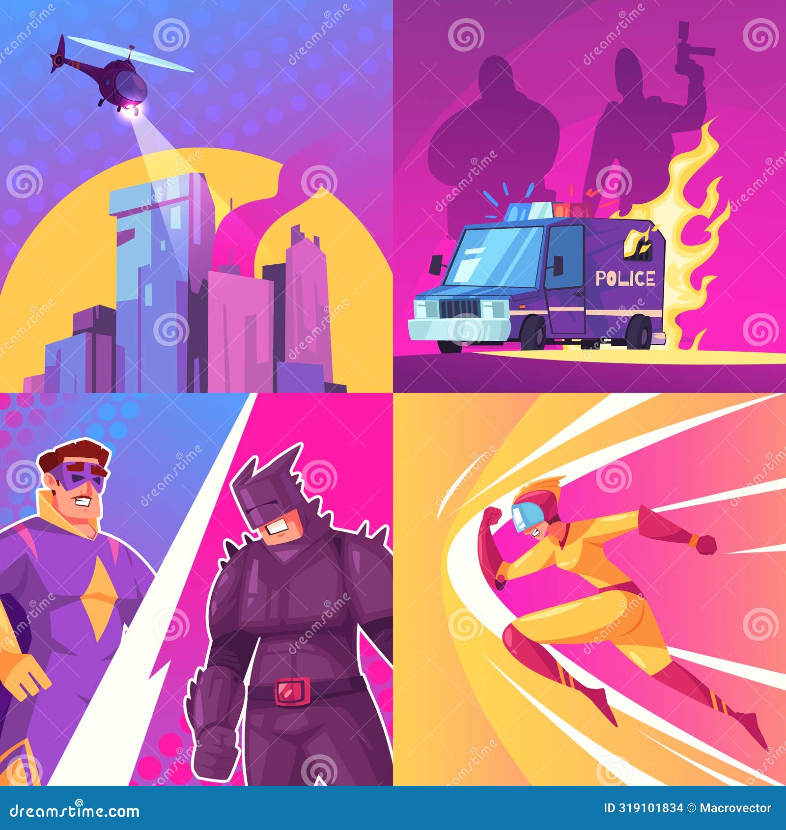 Hand Drawn Flat Superhero Square Illustration Set Stock Illustration - Illustration of hand ...