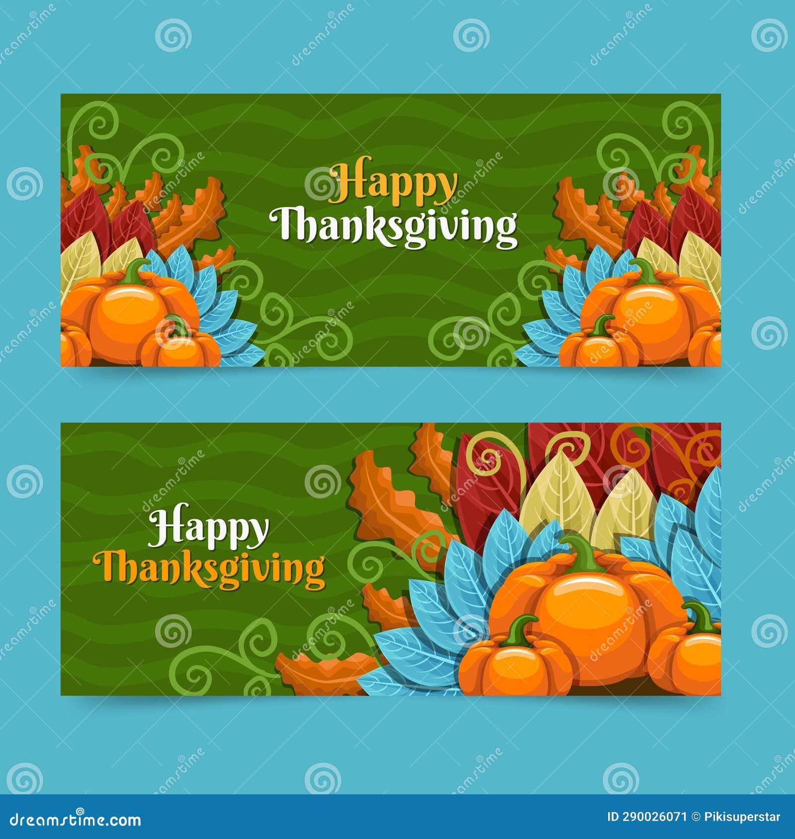 Hand Drawn Flat Thanksgiving Horizontal Banners Set Vector Design Stock ...