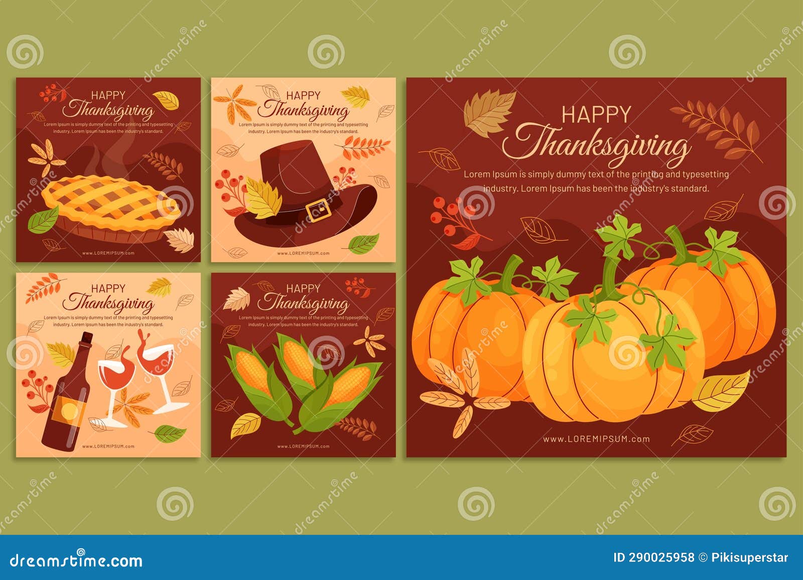Hand Drawn Flat Thanksgiving Instagram Posts Collection Vector Design ...