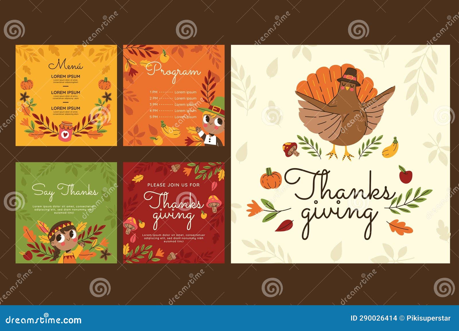 Hand Drawn Flat Thanksgiving Instagram Posts Collection Vector Design ...
