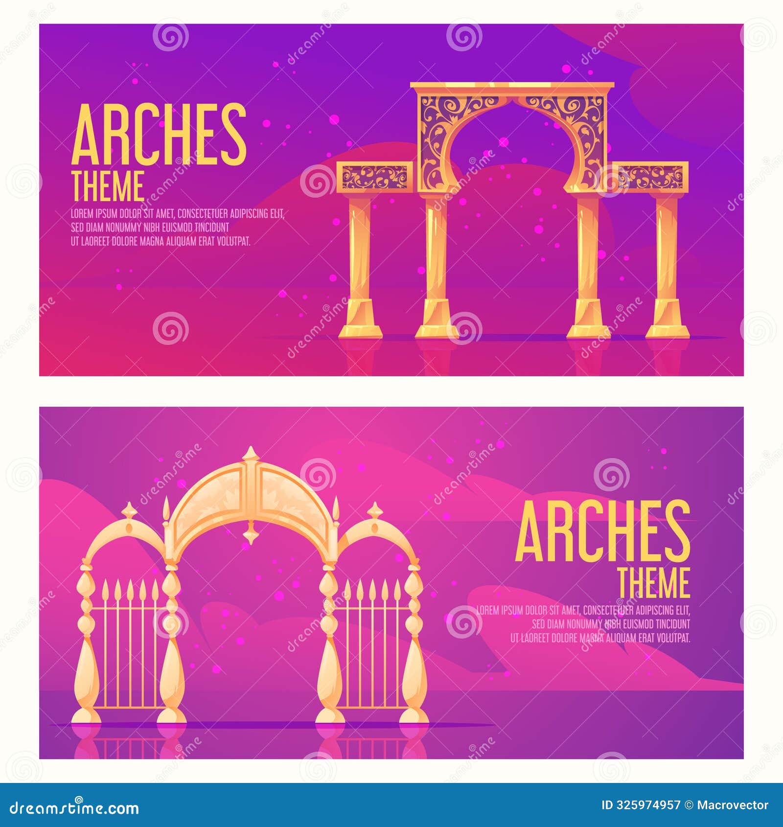 Hand Drawn Flat Types of Arches Banner Template Set Stock Illustration ...