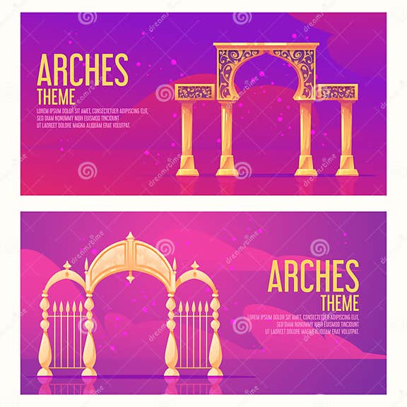 Hand Drawn Flat Types of Arches Banner Template Set Stock Illustration ...