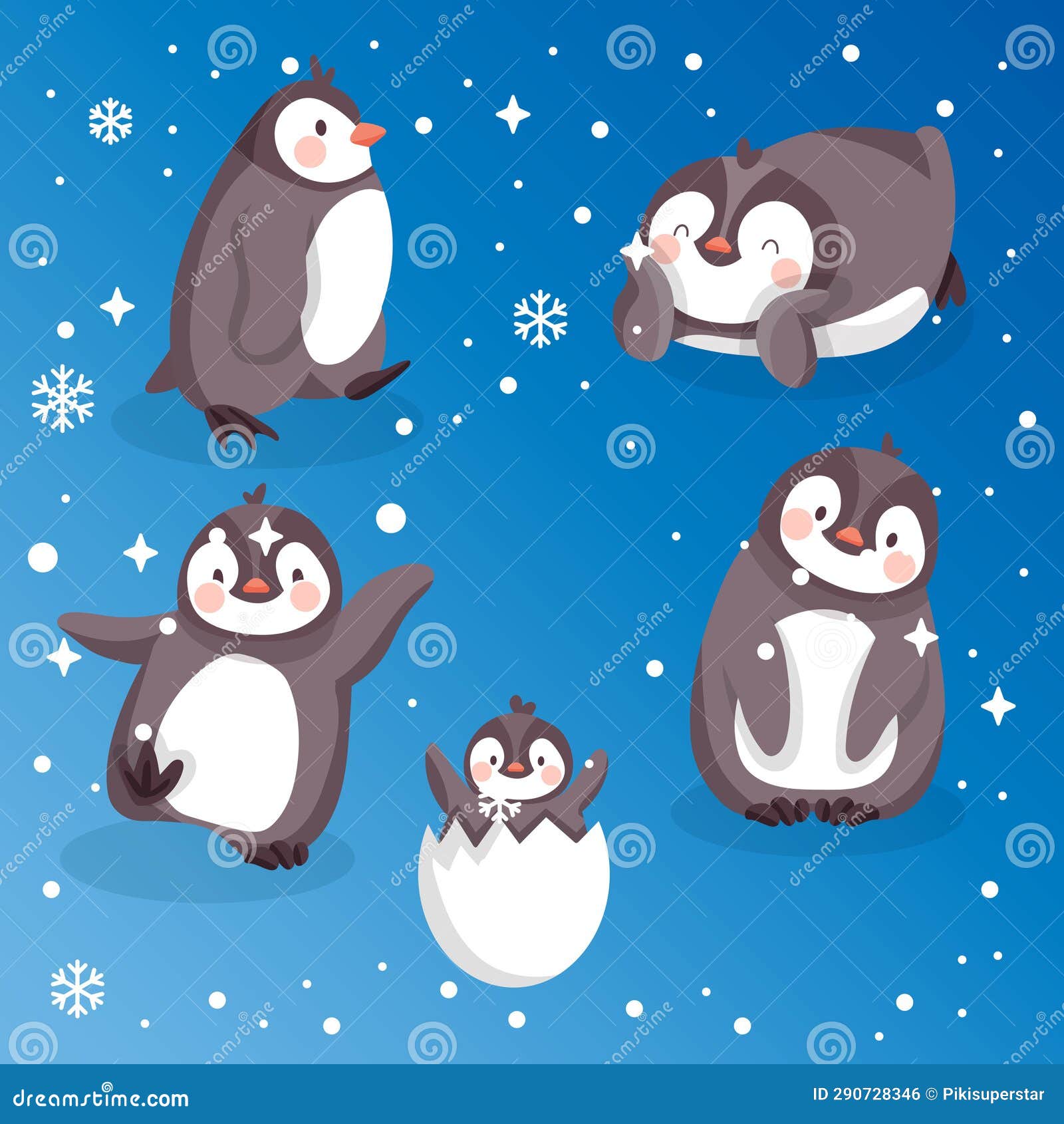 Hand Drawn Flat Winter Animals Collection Vector Design Illustration ...