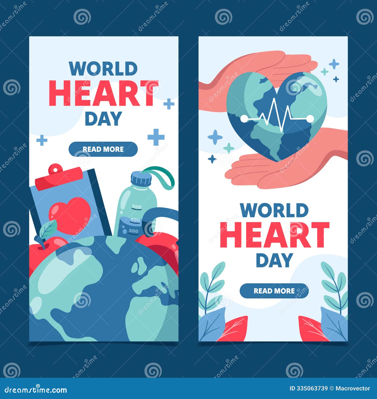 Hand Drawn Flat World Heart Day Vertical Banner Set Stock Illustration ...