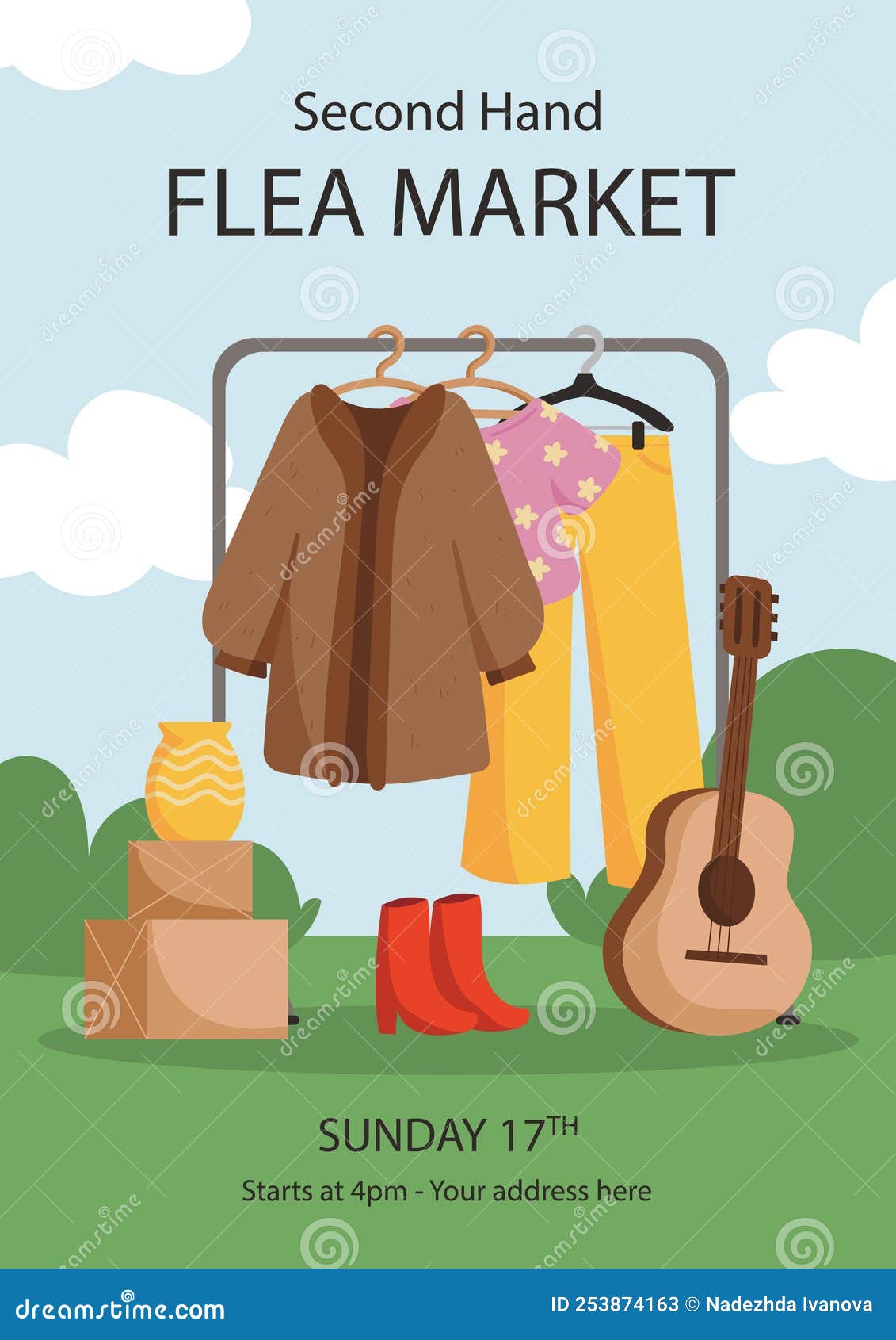 Hand Drawn Flea Market Design Template Vector Illustration. Stock ...