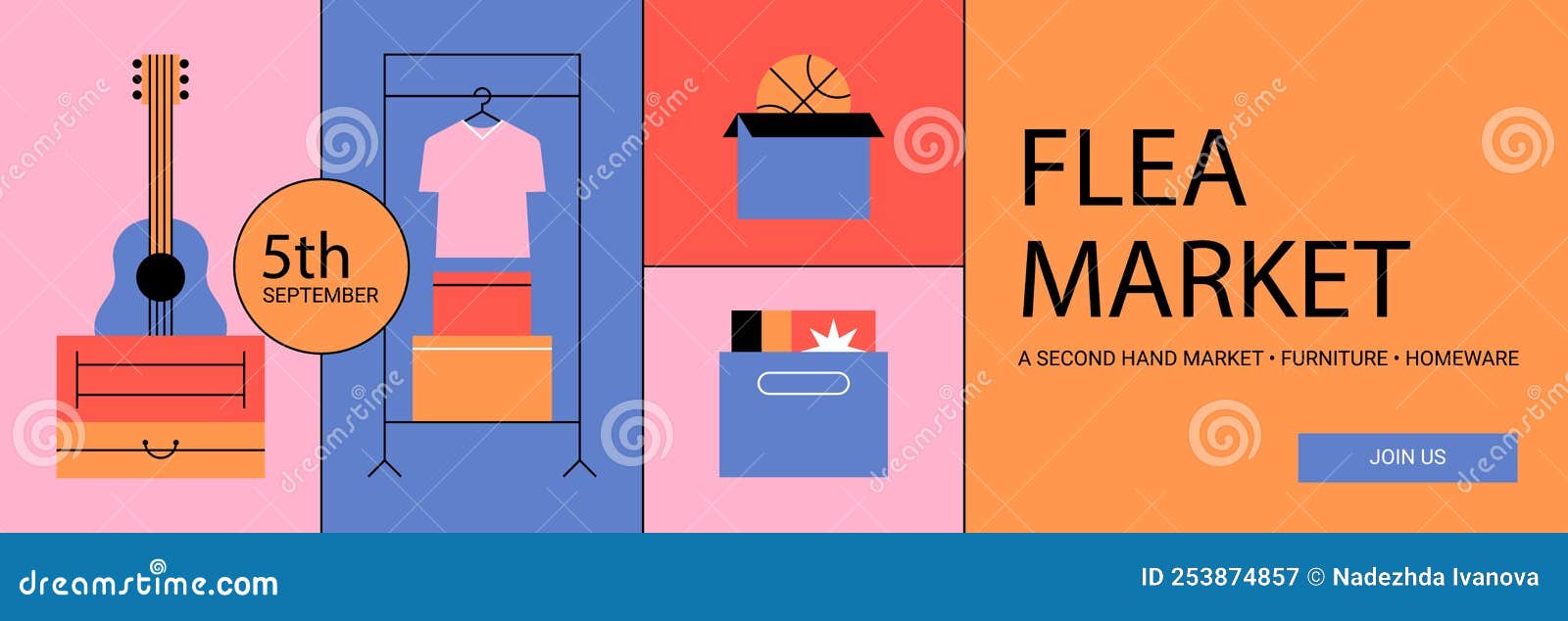 Hand Drawn Flea Market Design Template Vector Illustration. Stock ...