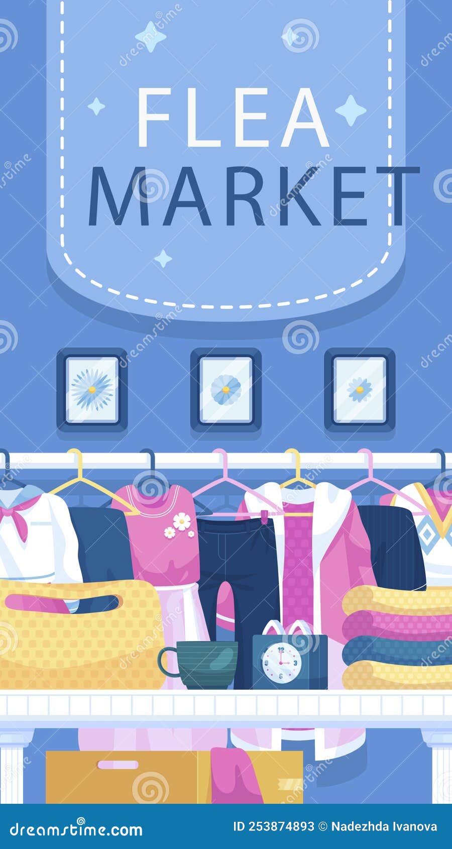 Hand Drawn Flea Market Design Template Vector Illustration. Stock ...