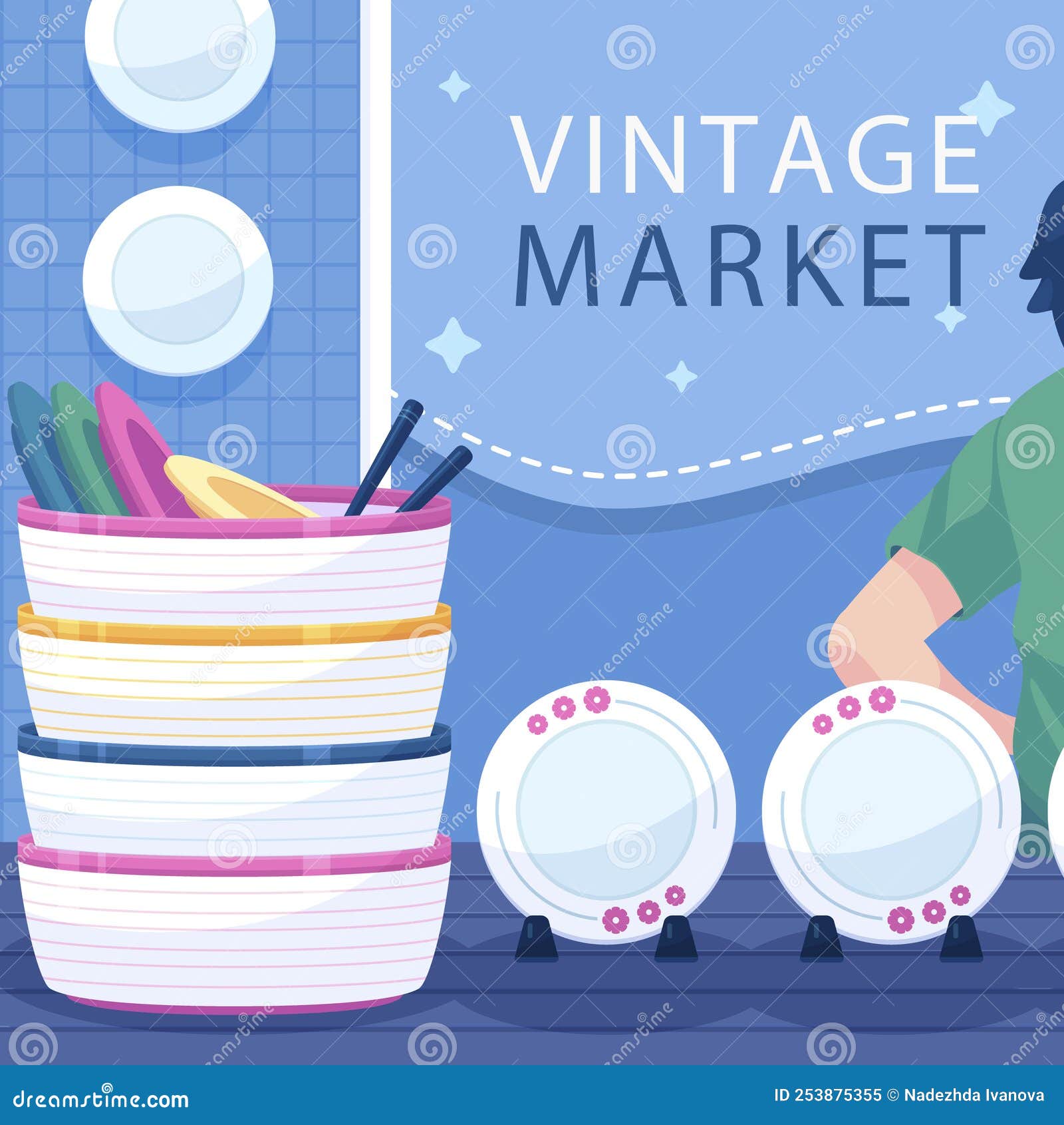 Hand Drawn Flea Market Design Template Vector Illustration. Stock ...
