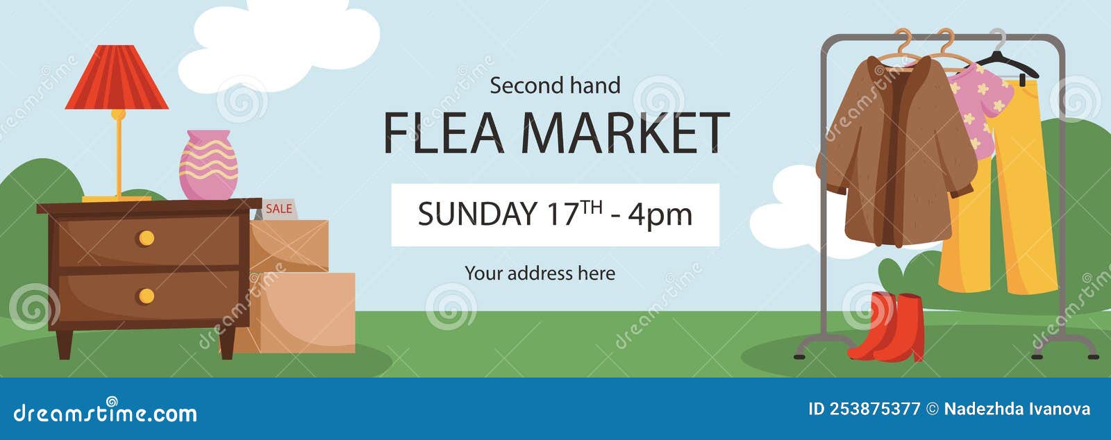 Hand Drawn Flea Market Design Template Vector Illustration. Stock ...