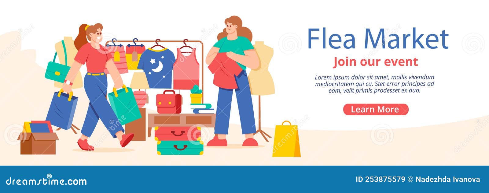 Hand Drawn Flea Market Design Template Vector Illustration. Stock ...