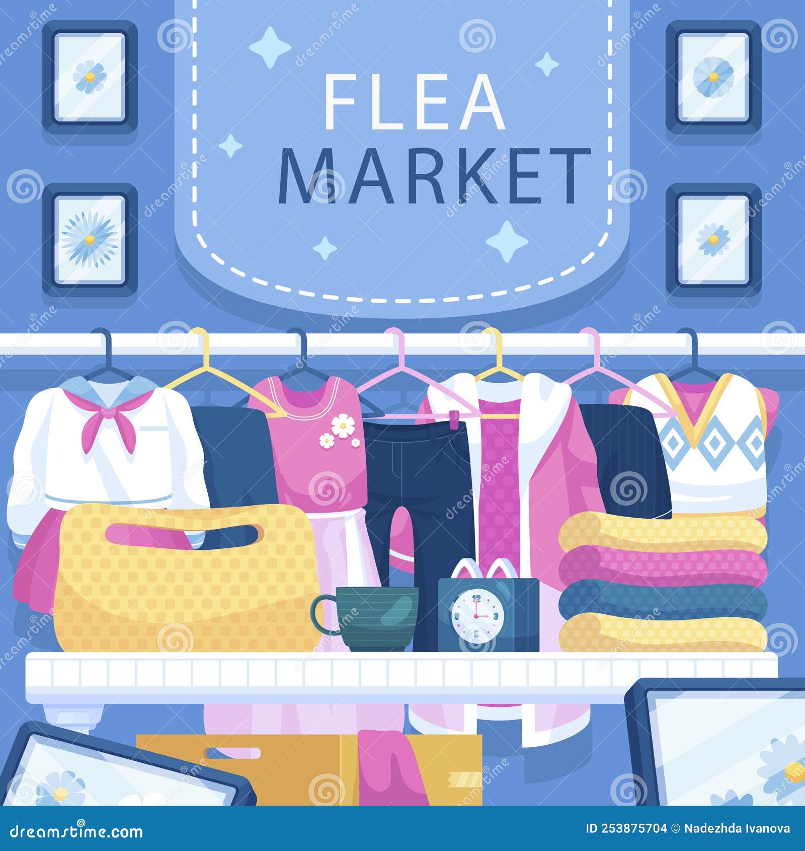 Hand Drawn Flea Market Design Template Vector Illustration. Stock ...