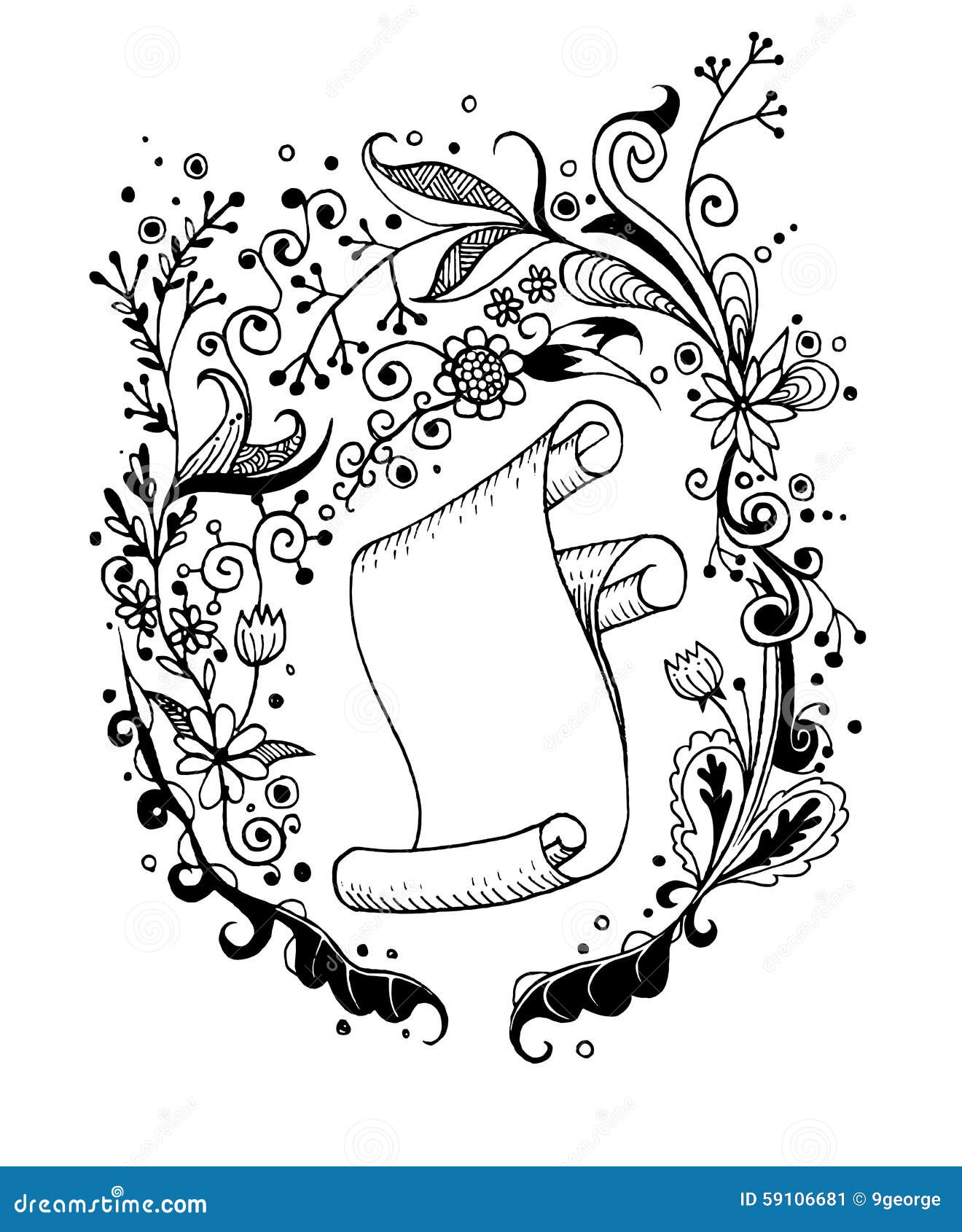 Hand-drawn Floral Background and Roll Old Paper Stock Vector ...