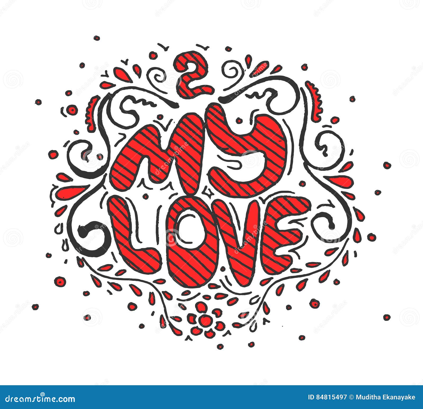 Hand Drawn Floral My Love Text Stock Vector - Illustration of drawn ...