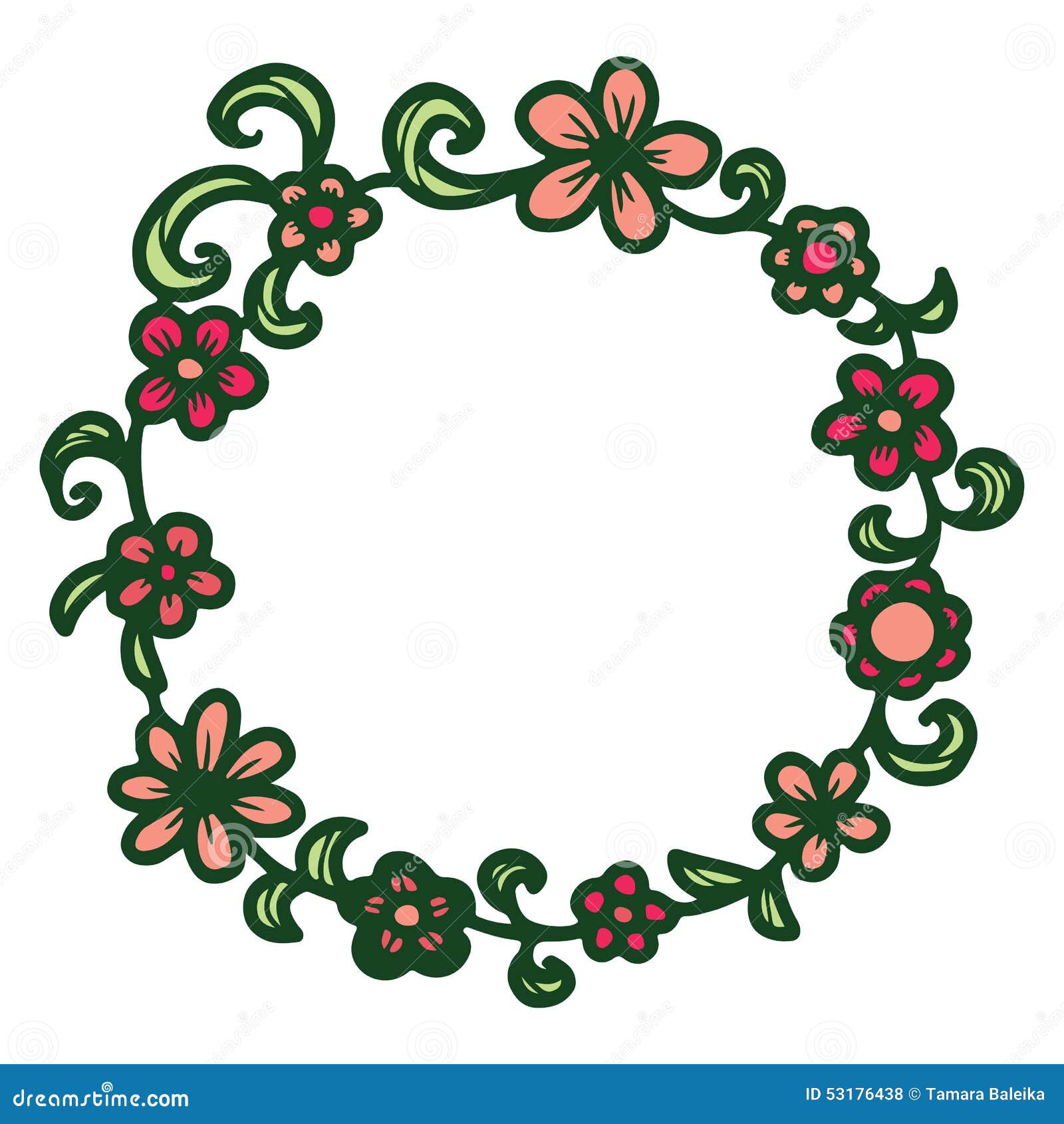Hand Drawn Floral Round Frame. Stock Vector - Illustration of design ...