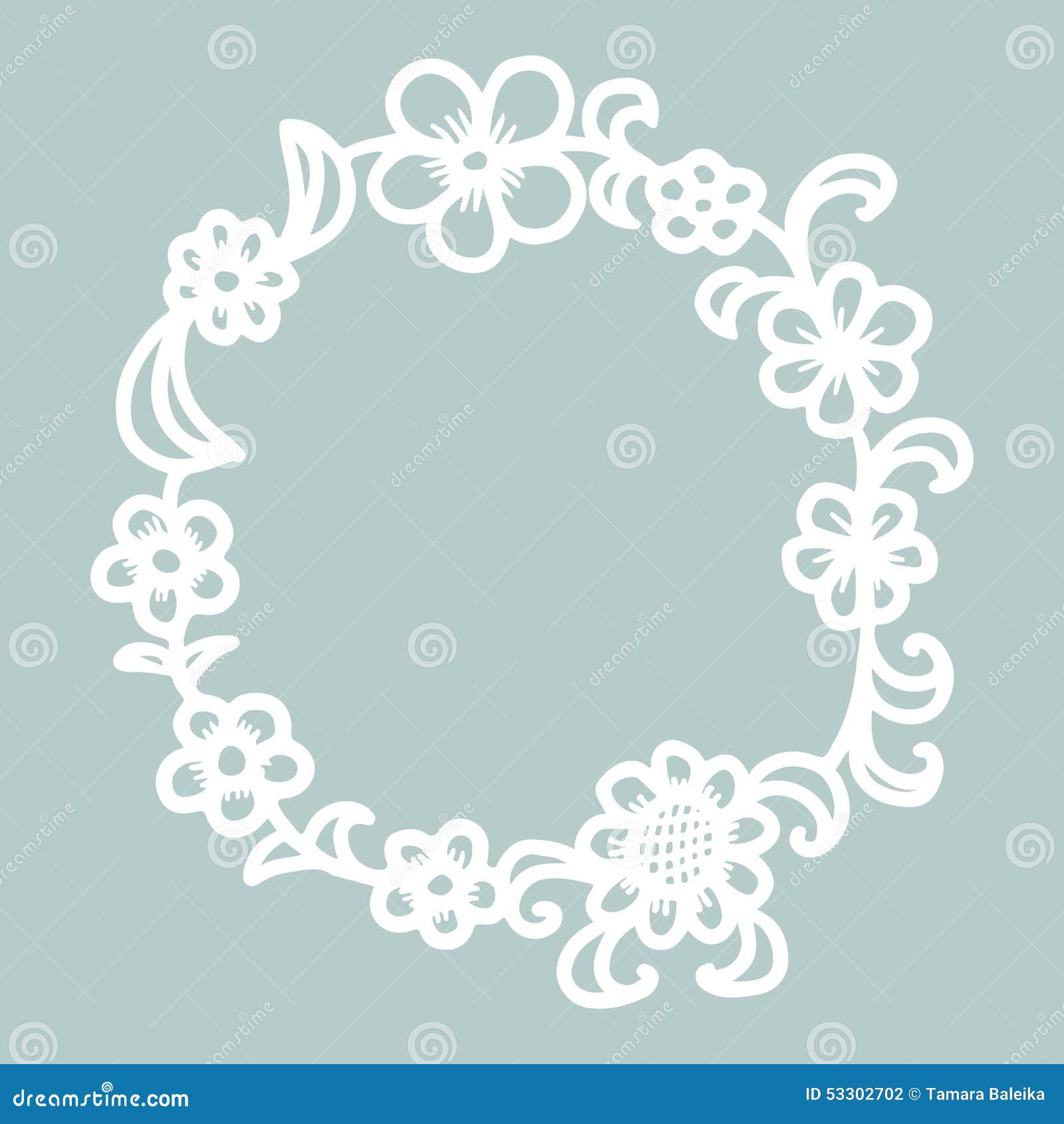 Hand Drawn Floral Round Frame. Stock Vector - Illustration of drawing ...