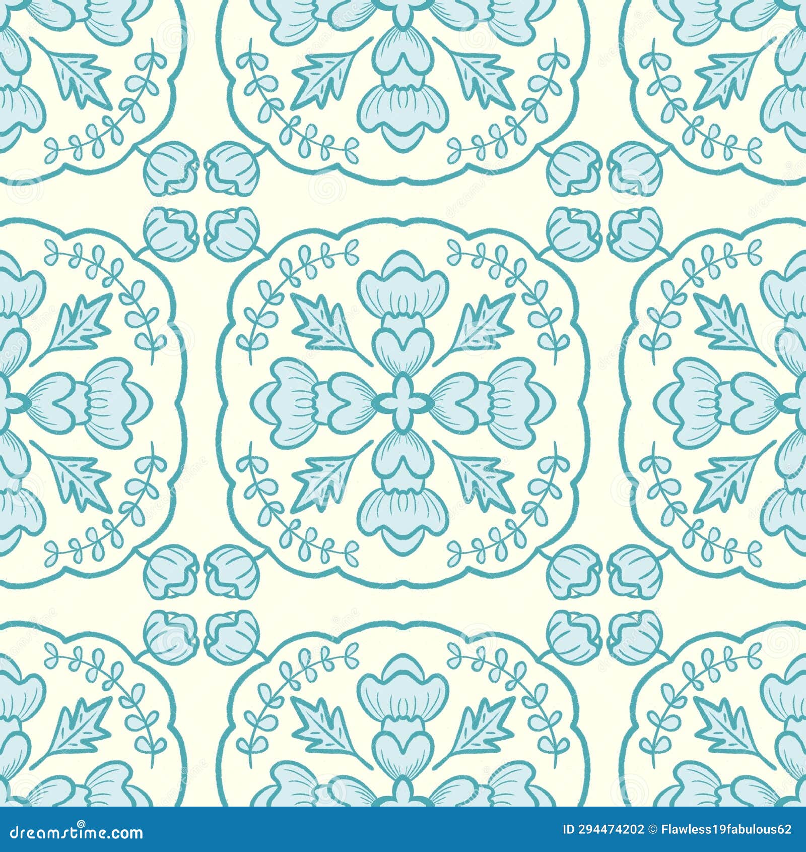 Hand Drawn Floral Pattern with Curved Frame and Repeated Various ...