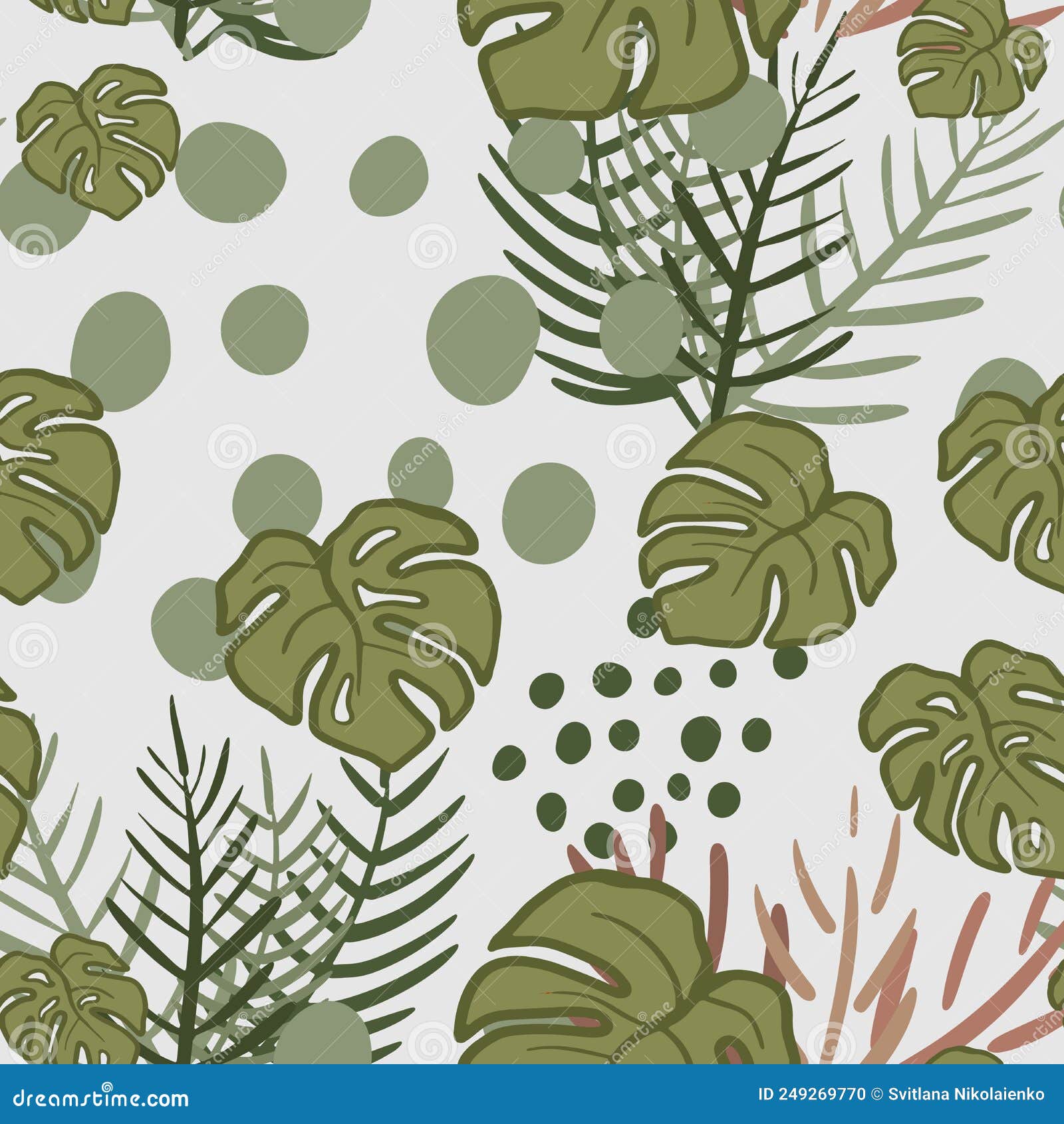 Hand Drawn Floral Seamless Pattern. Exotic Green Leaves Background ...
