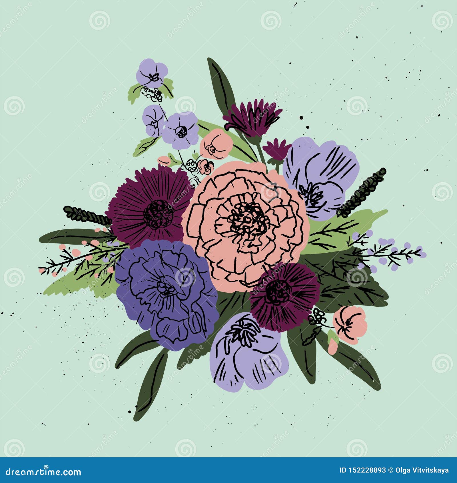 Hand drawn floral set stock vector. Illustration of flower - 152228893